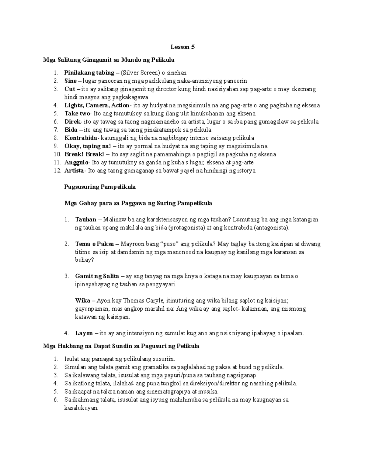 Lesson 5 - Lecture notes. - Lesson 5 Mga Salitang Ginagamit sa Mundo ng ...