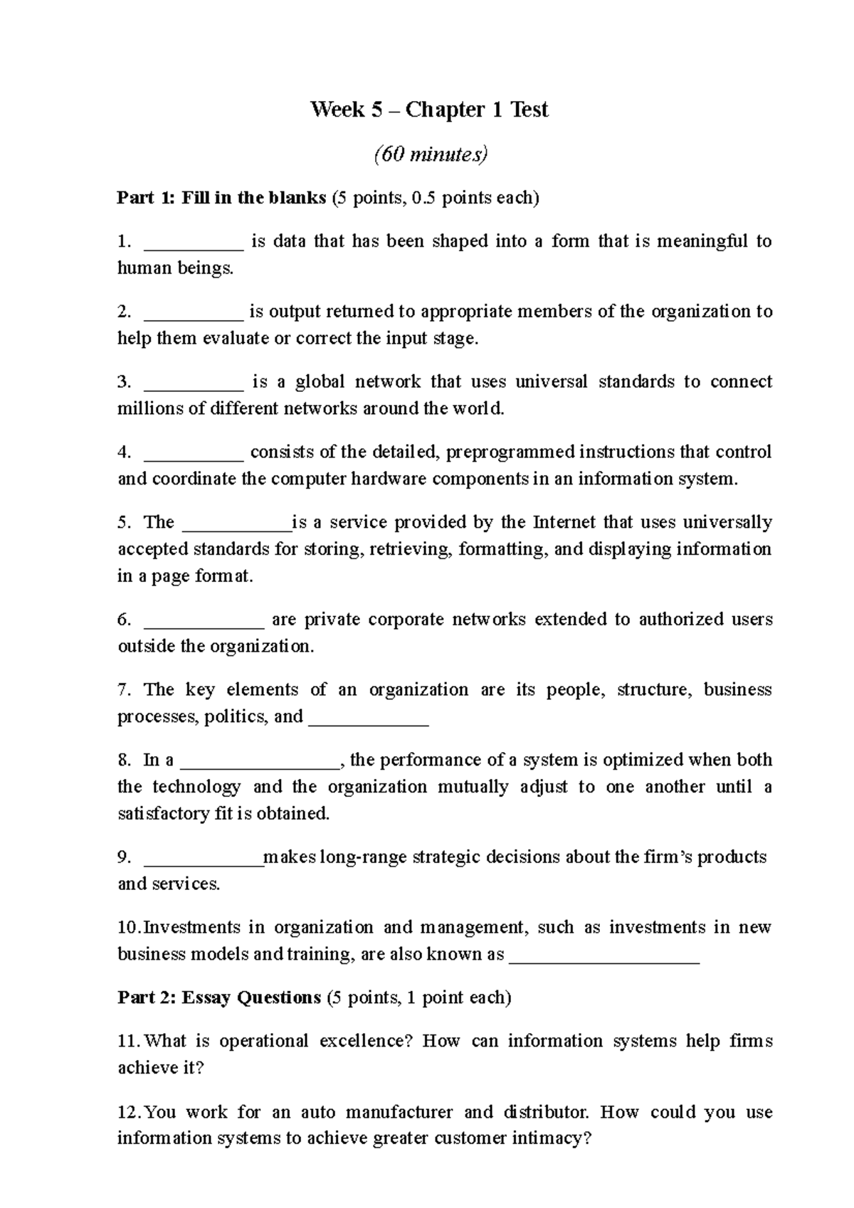 Week 5 -Mini Test - Week 5 -Mini Test - Week 5 – Chapter 1 Test (60 ...