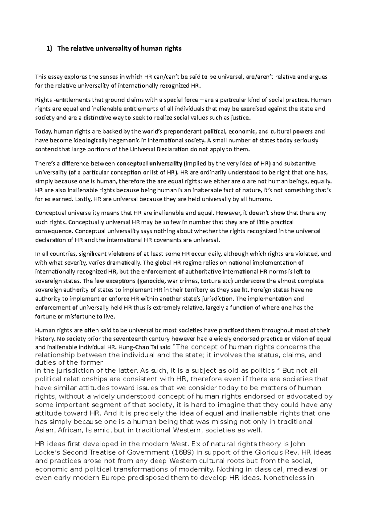 The relative universality of human rights - Rights -entitlements that ...