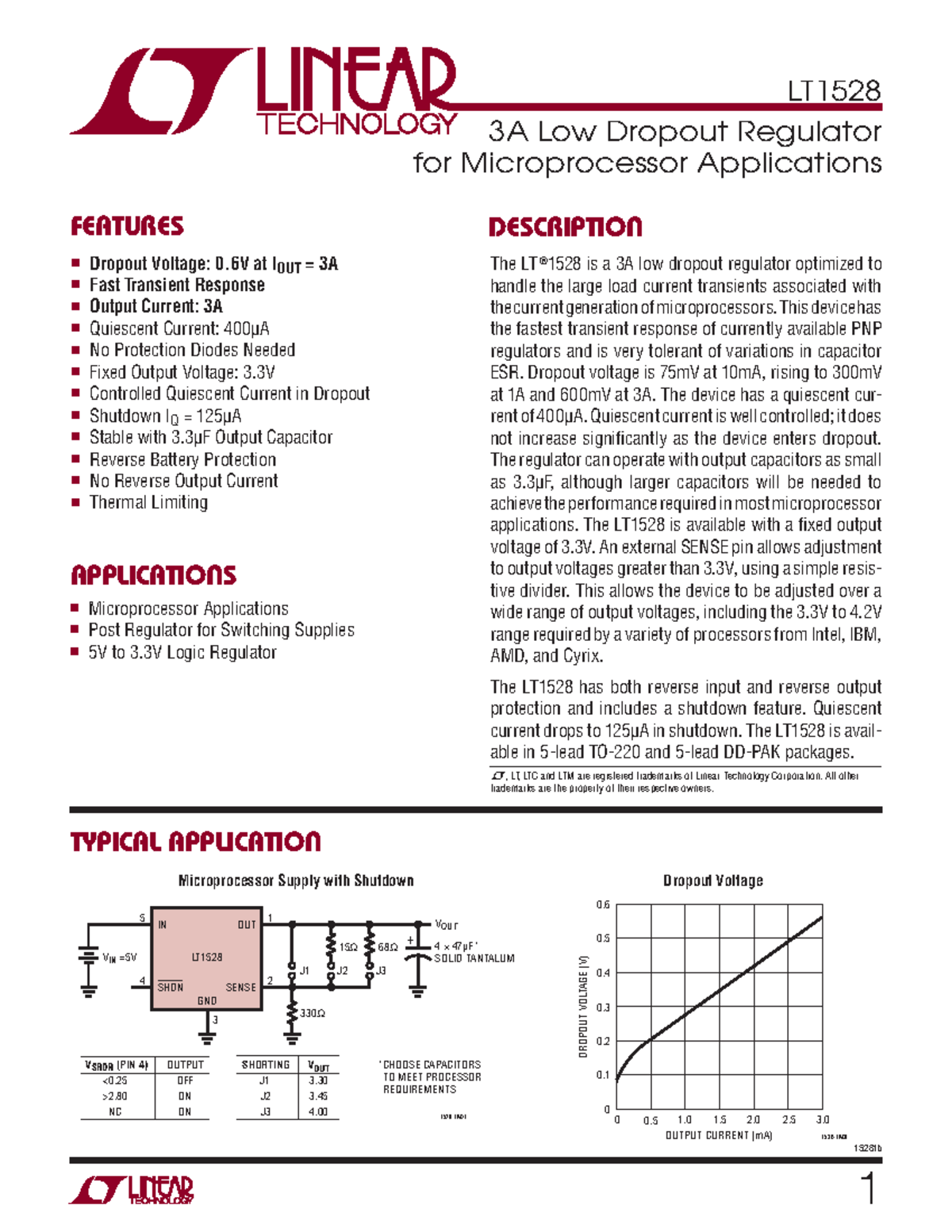 LT1528 Spannungsregler - 1528fb TYPICAL APPLICATION DESCRIPTION 3A Low ...