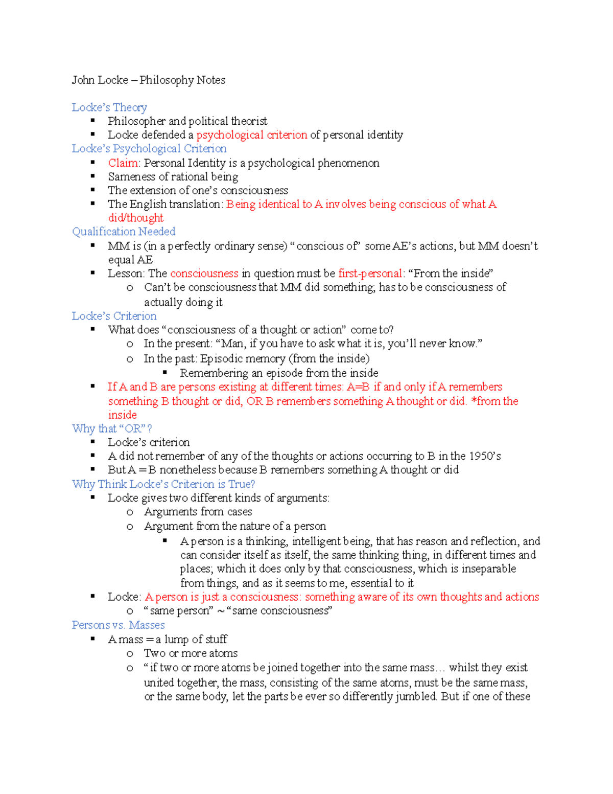 John Locke - Philosophy - ” o In the past: Episodic memory (from the ...