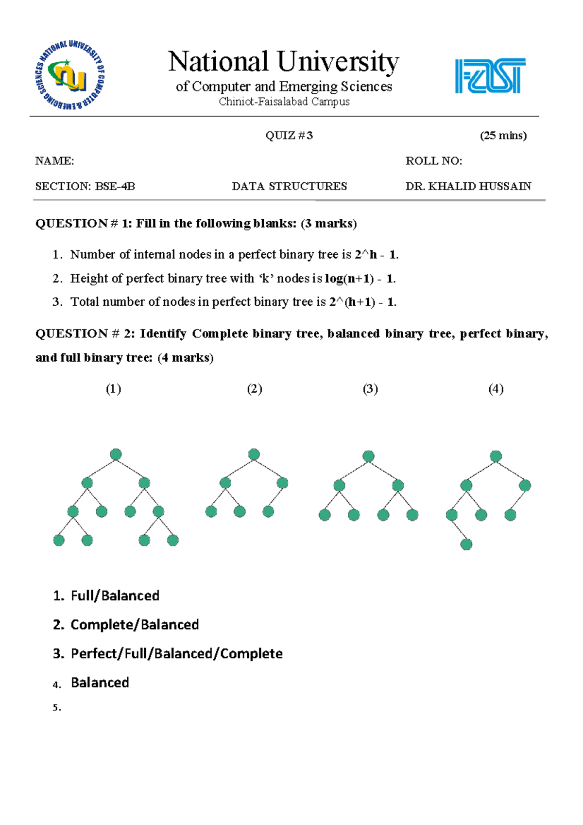 Q3 - the main topic is on tree - National University of Computer and ...