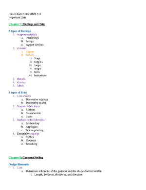 Rmt 314 final exam notes - Final Exam Notes RMT 314 Important Lists ...