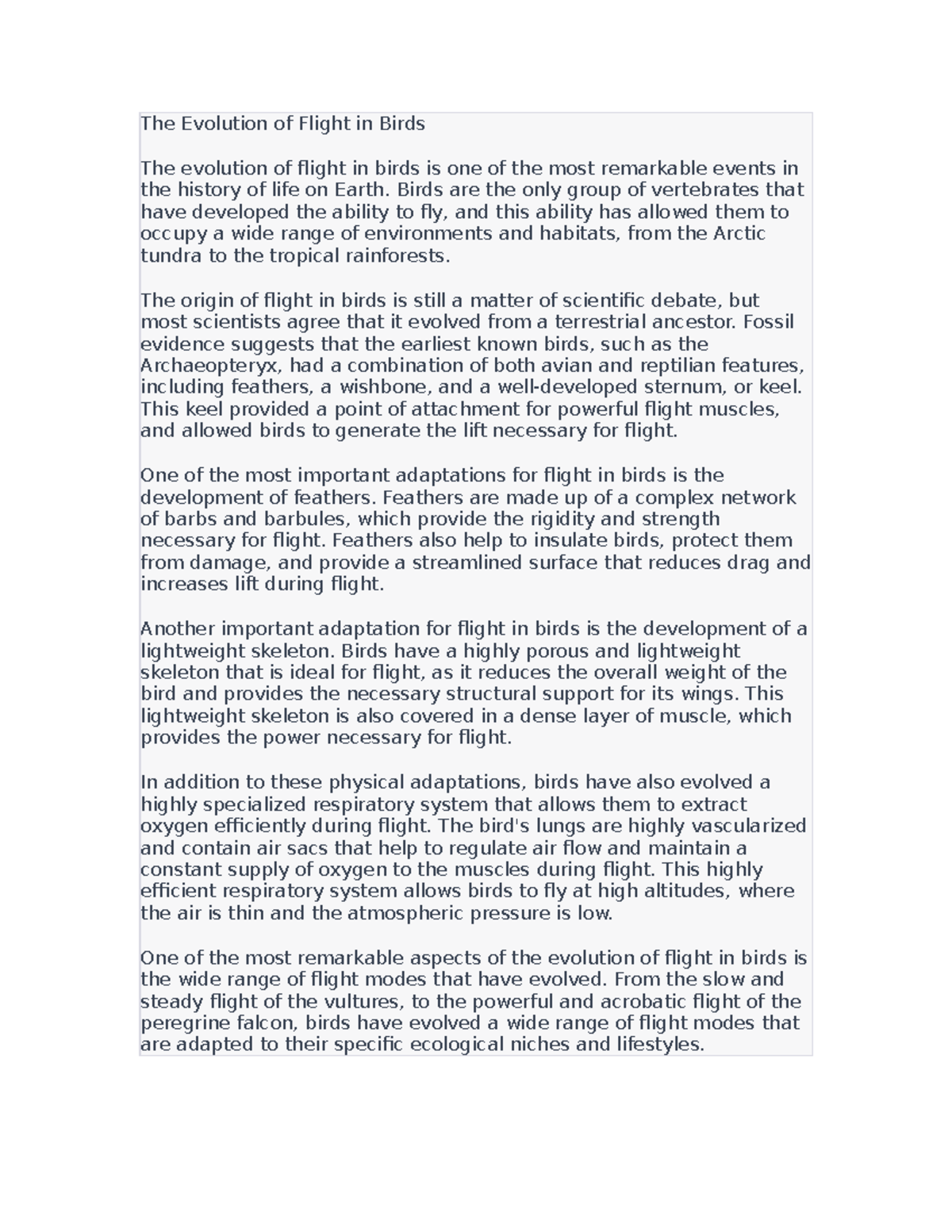 The Evolution of Flight in Birds - Birds are the only group of ...