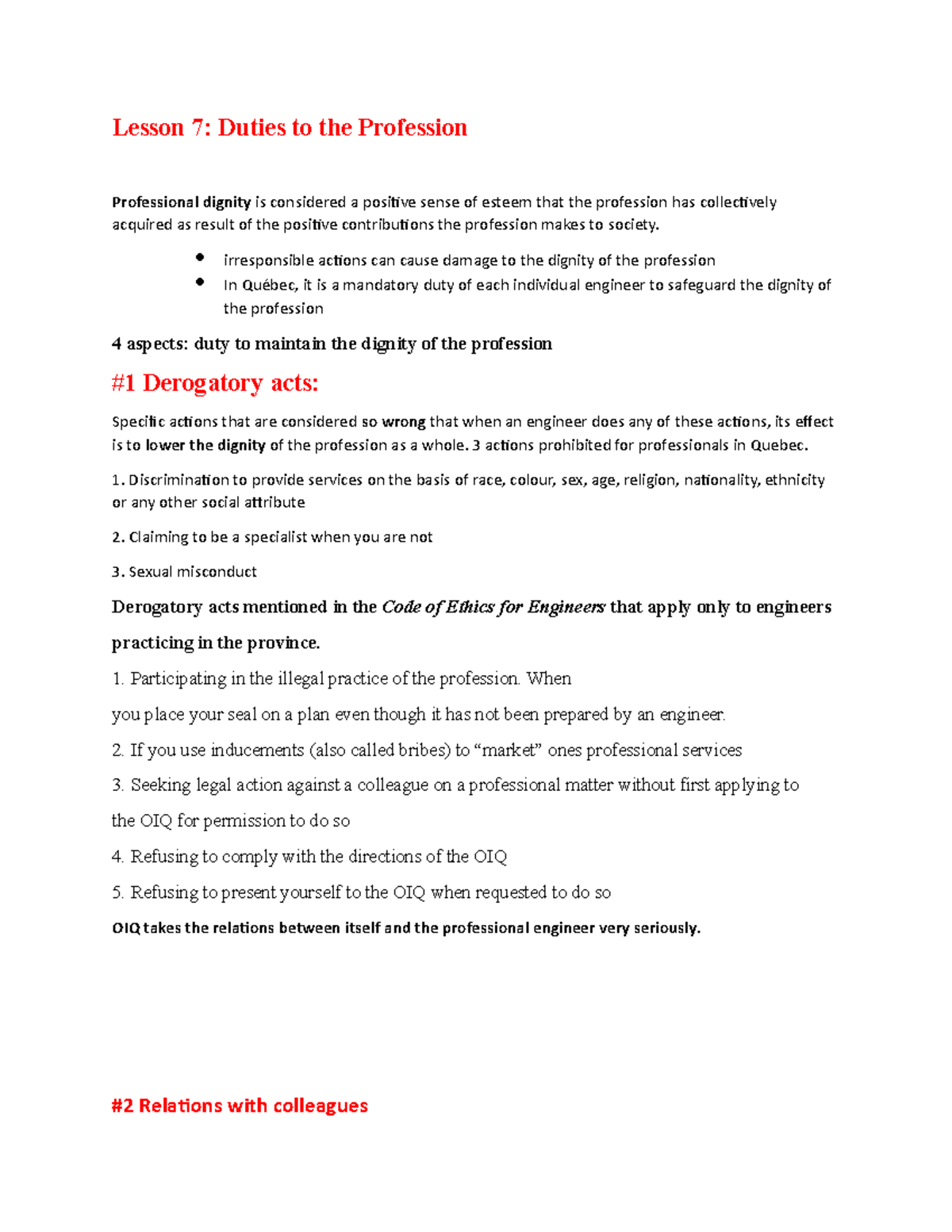 Engr 201 study notes practice - Lesson 7: Duties to the Profession ...