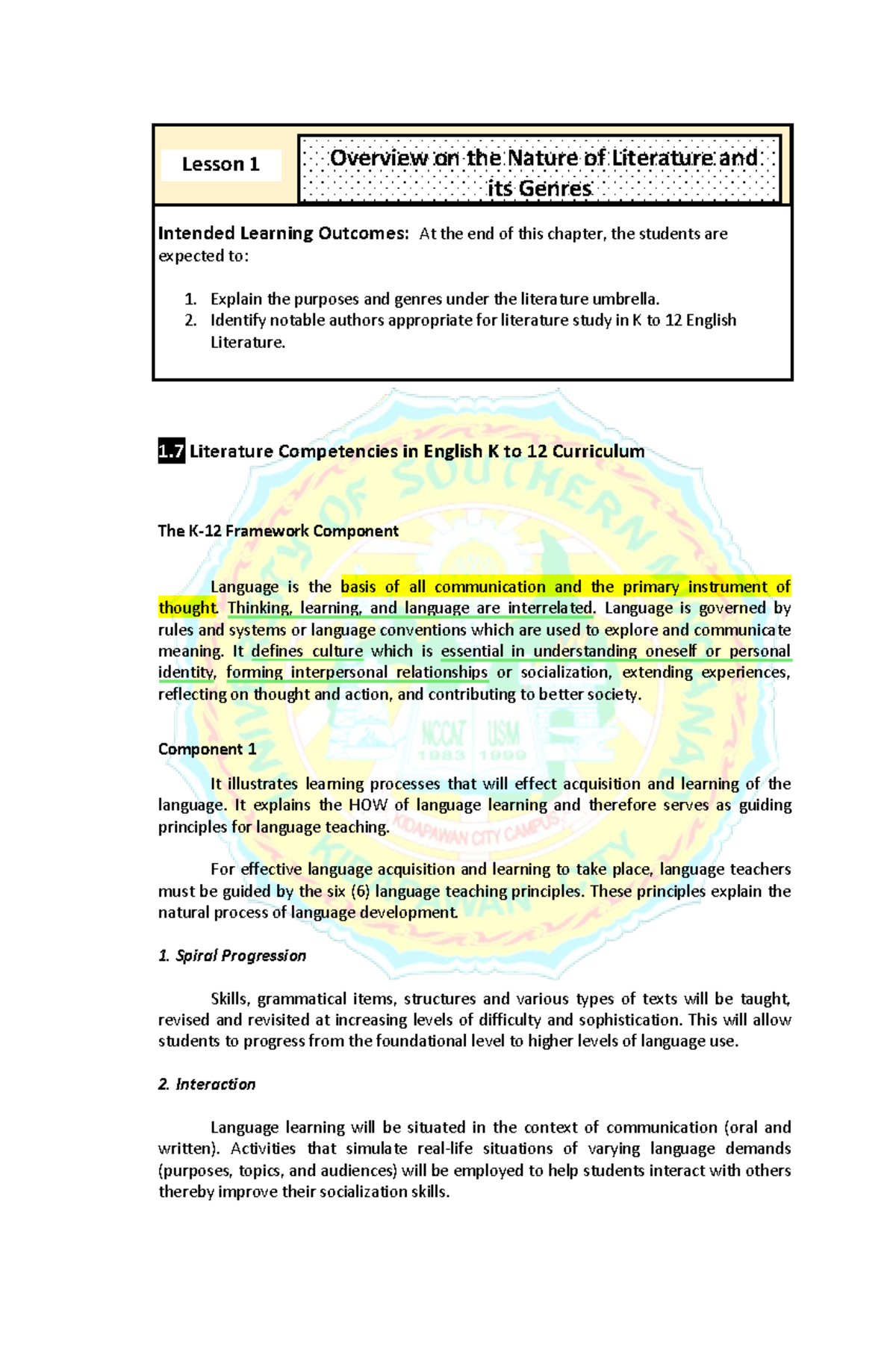 Lesson 1 - Teaching and assessment of lit studies - tended Learninng ...