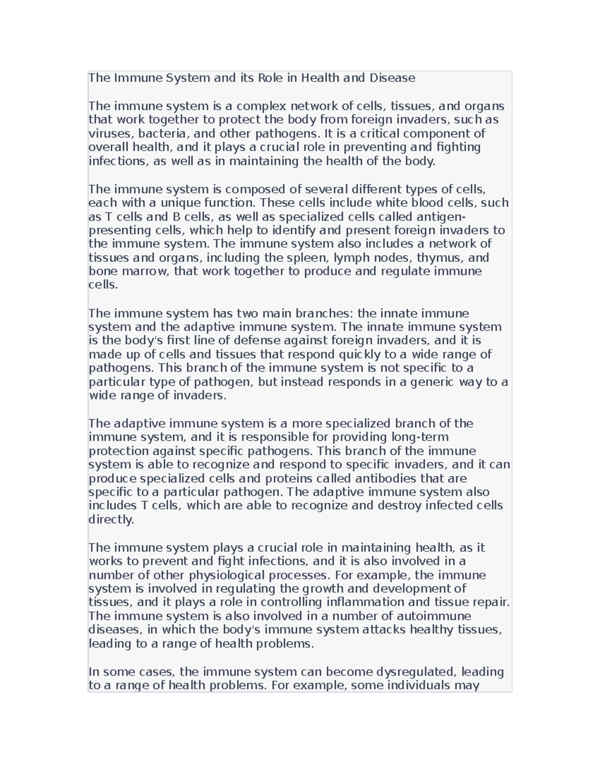 The Immune System and its Role in Health and Disease - It is a critical ...