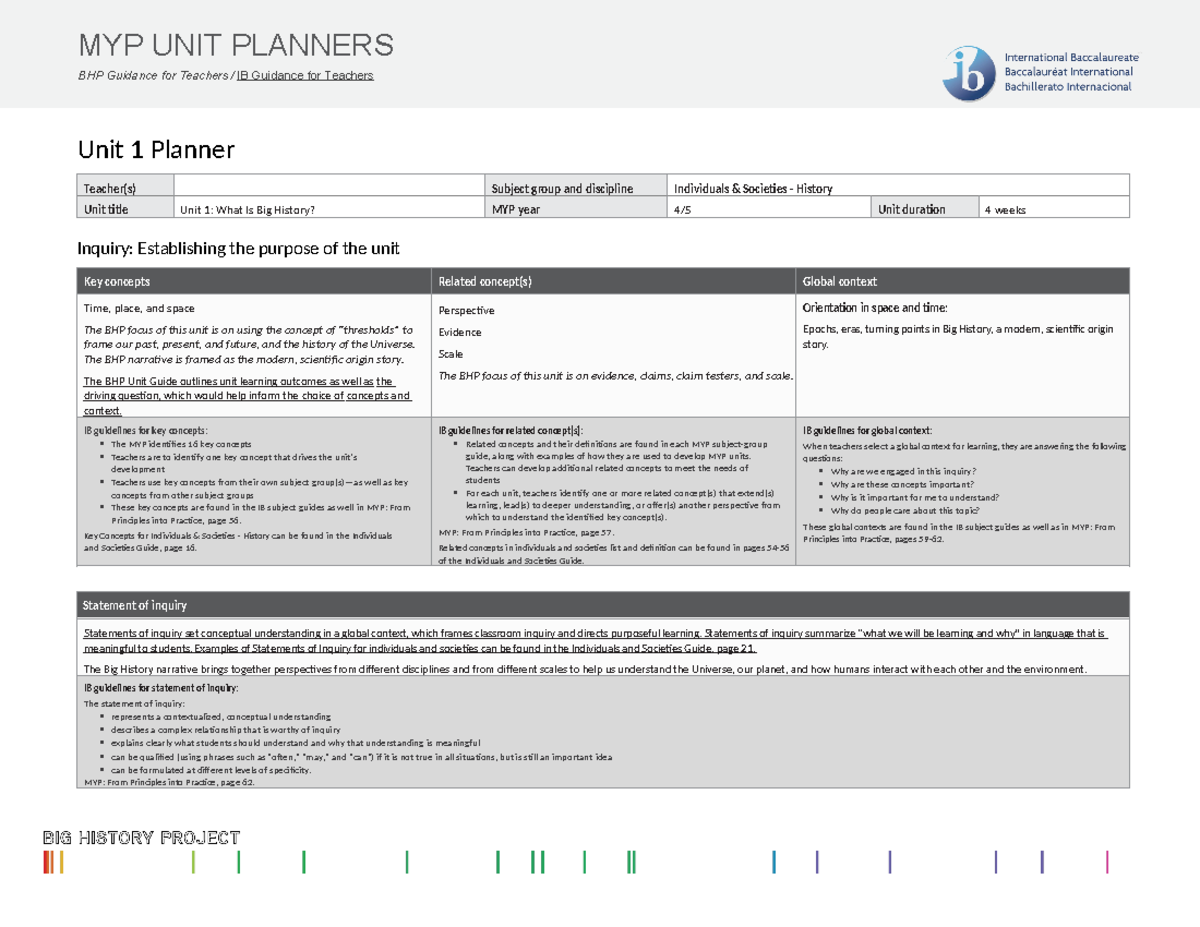 Myp unit 1 planner - Use as you will - BHP Guidance for Teachers / IB ...