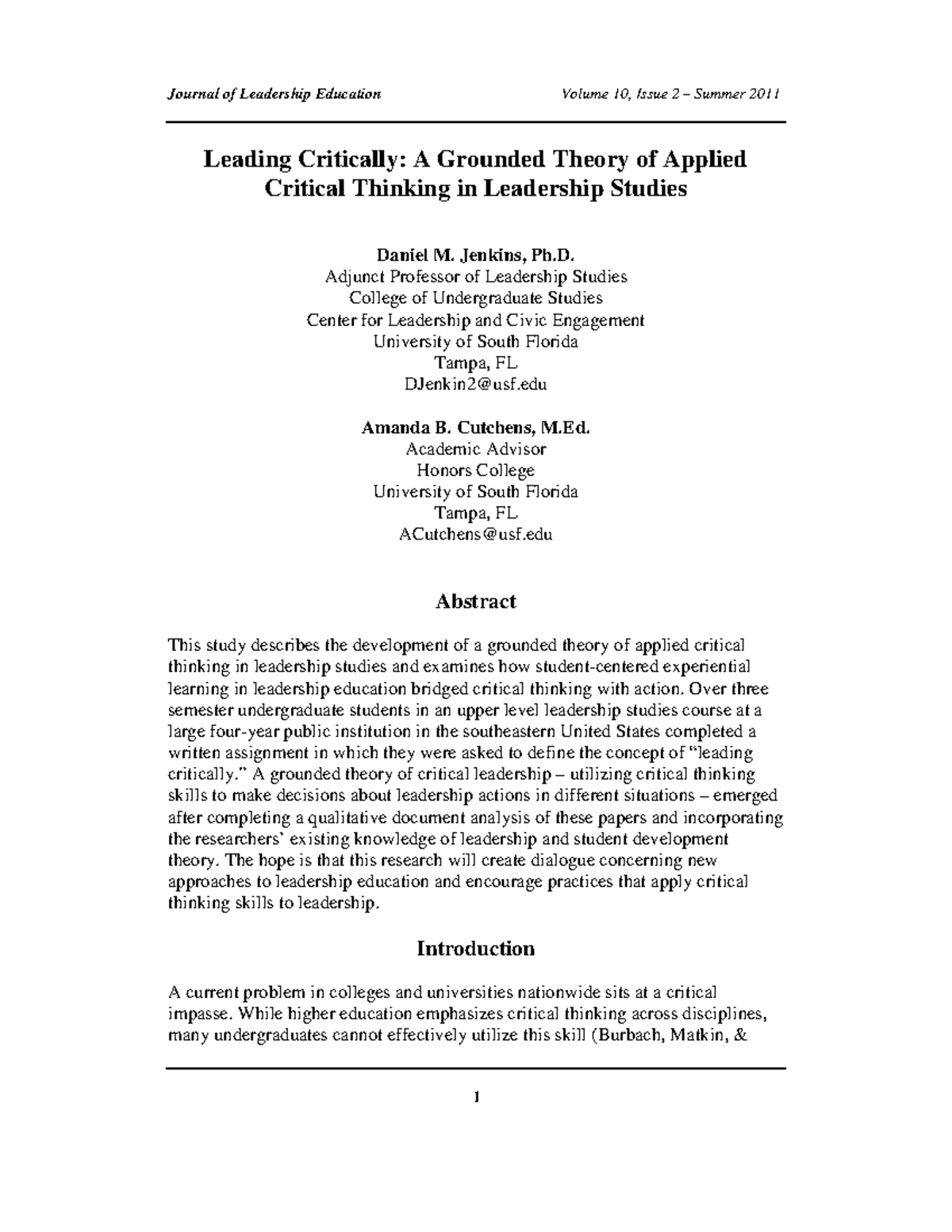Leading critically a grounded theory of applied critical thinking in ...