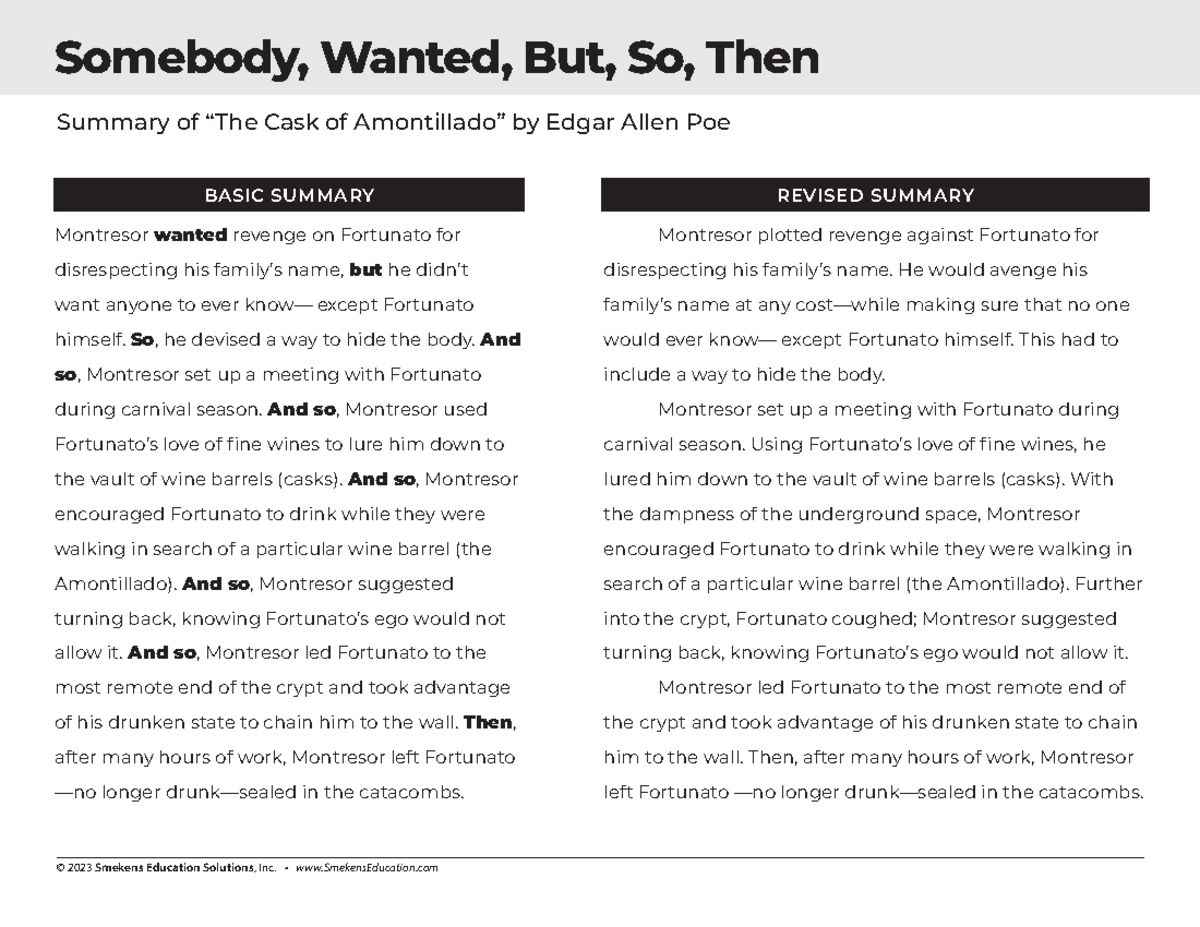 Swbst examples for Cask Amontillado 1 - © 2023 Smekens Education ...