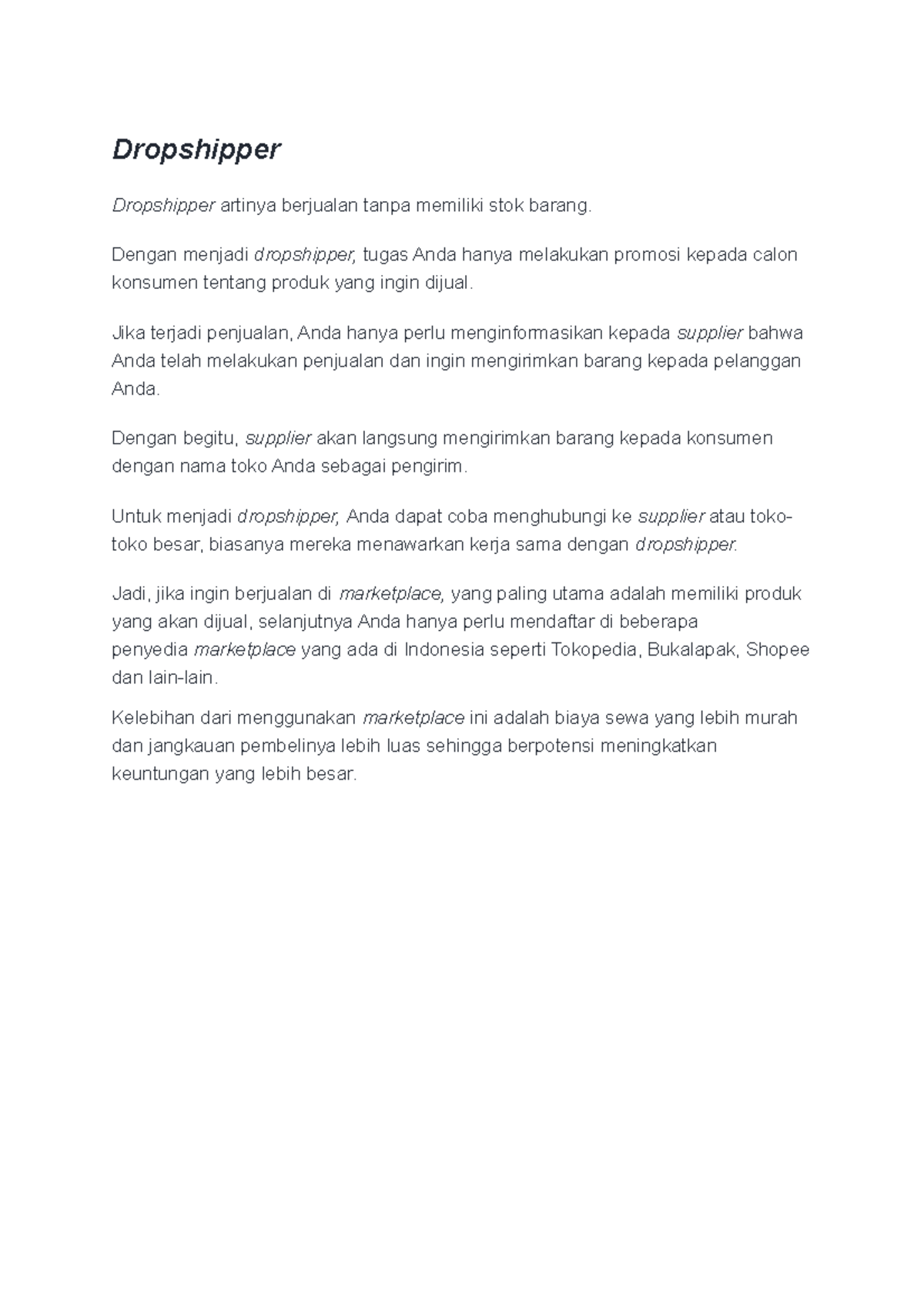 Dropshipper - Dropshipper Dropshipper artinya berjualan tanpa memiliki ...