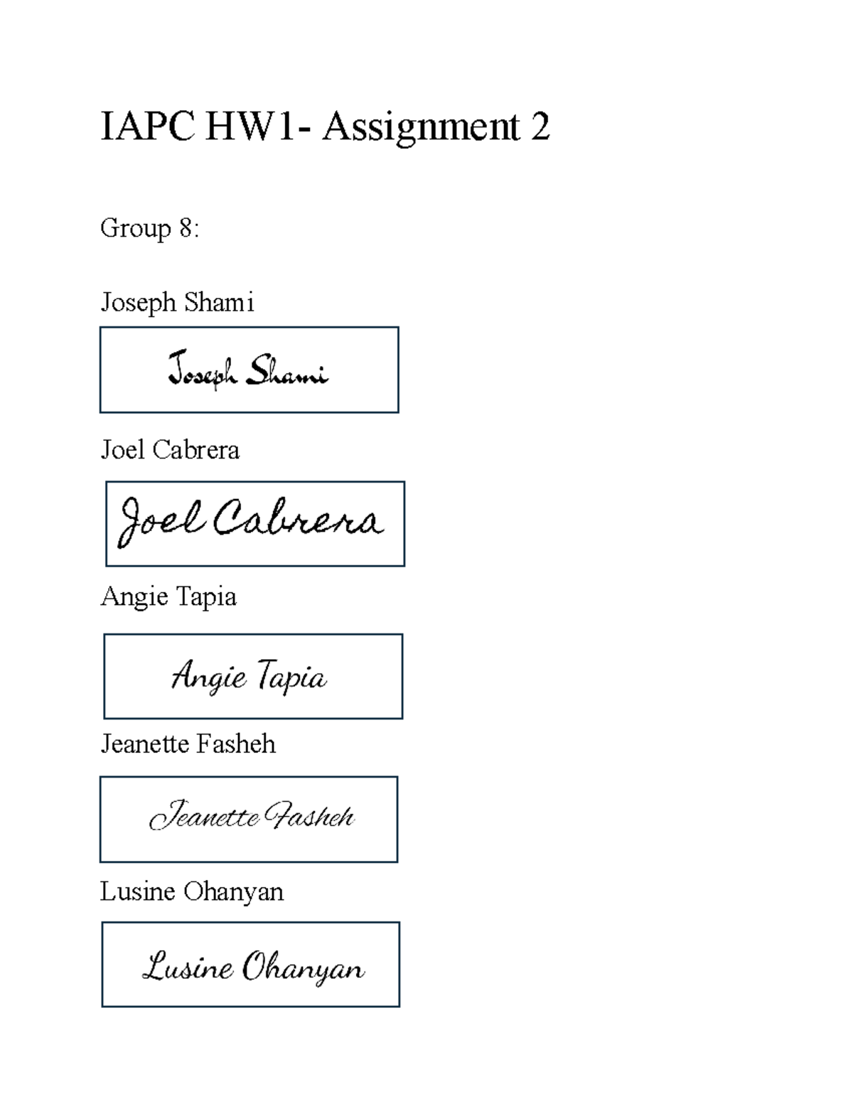 IAPC Assignment 2 - IAPC HW1- Assignment 2 Group 8: Joseph Shami Joel ...