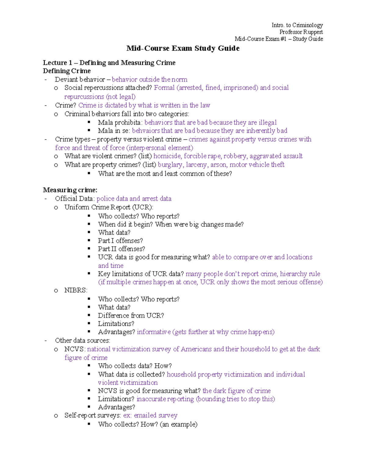 CRIM Mid Course Exam 1 Study Guide Lect. 1-4[61] - Professor Ruppert ...