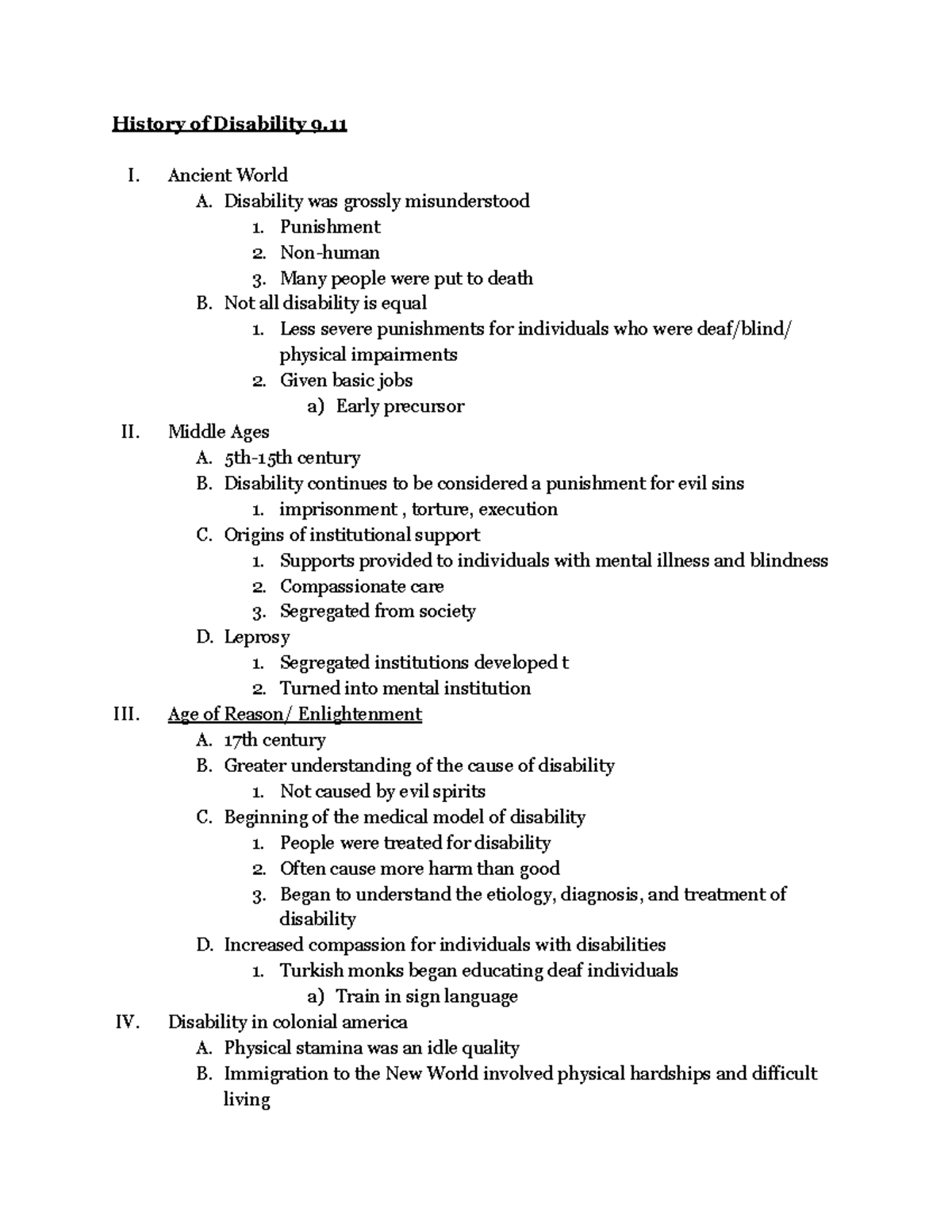 history of disability - I. Ancient World A. Disability was grossly ...