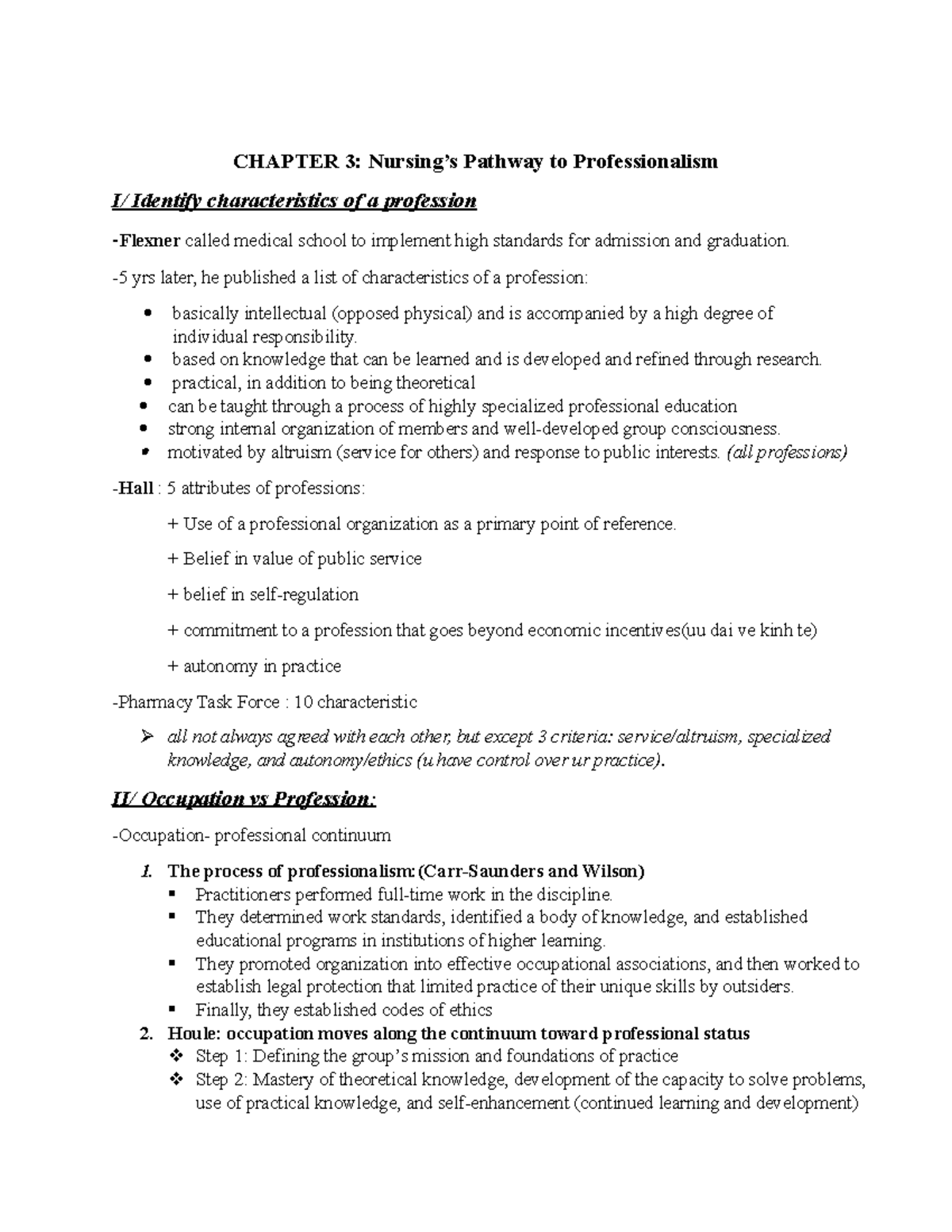 Chapter 3 - Lecture notes chap 3 - CHAPTER 3: Nursing’s Pathway to ...