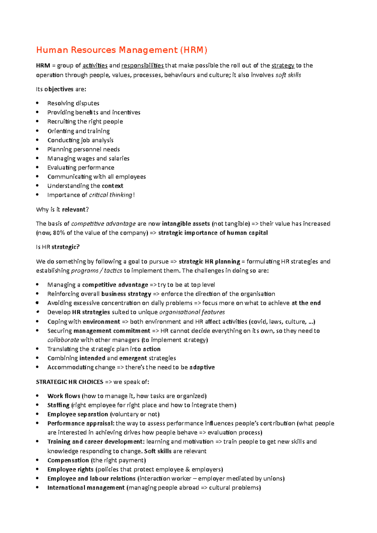 HRM - complete notes of the course - Human Resources Management (HRM ...