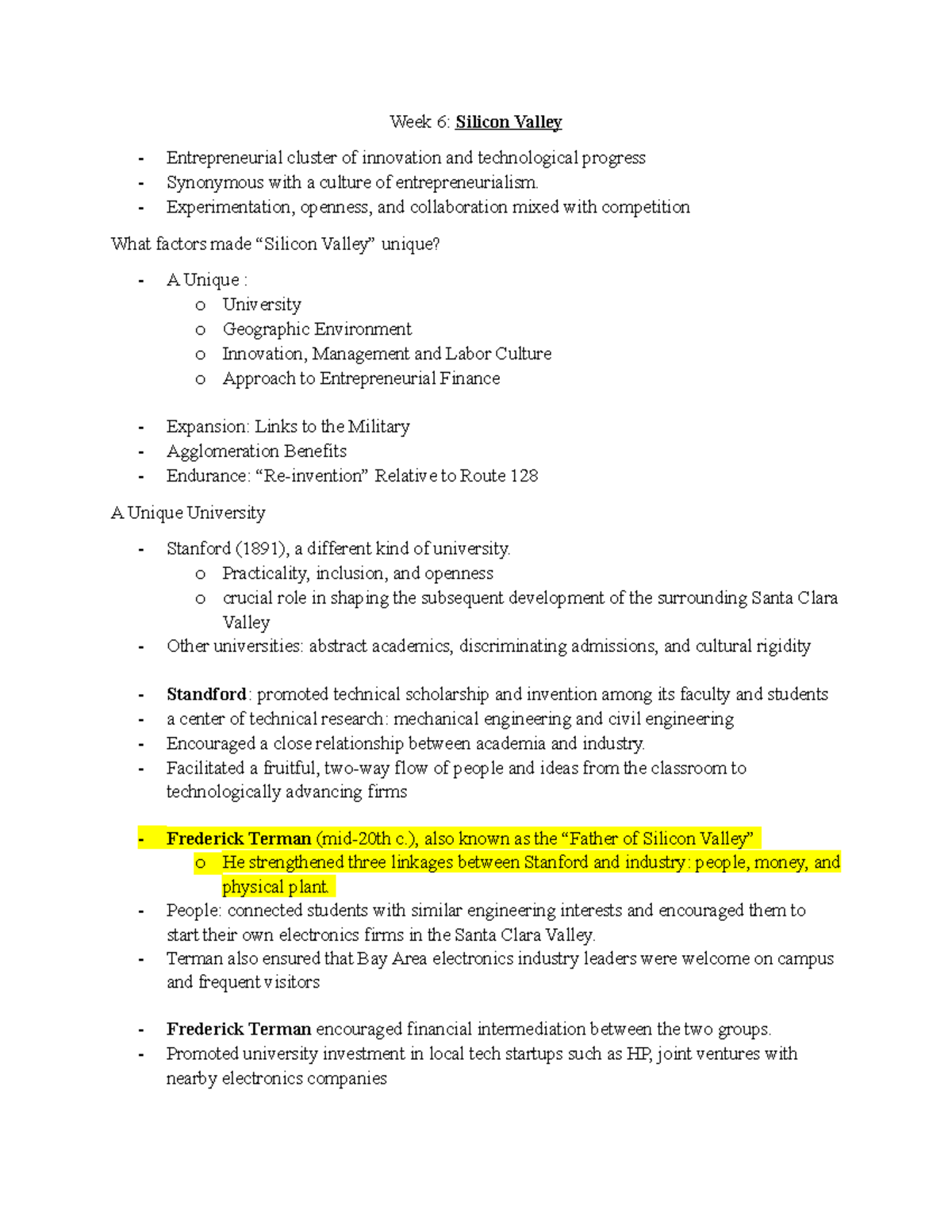 Silicon valley Case study notes - Week 6: Silicon Valley ...