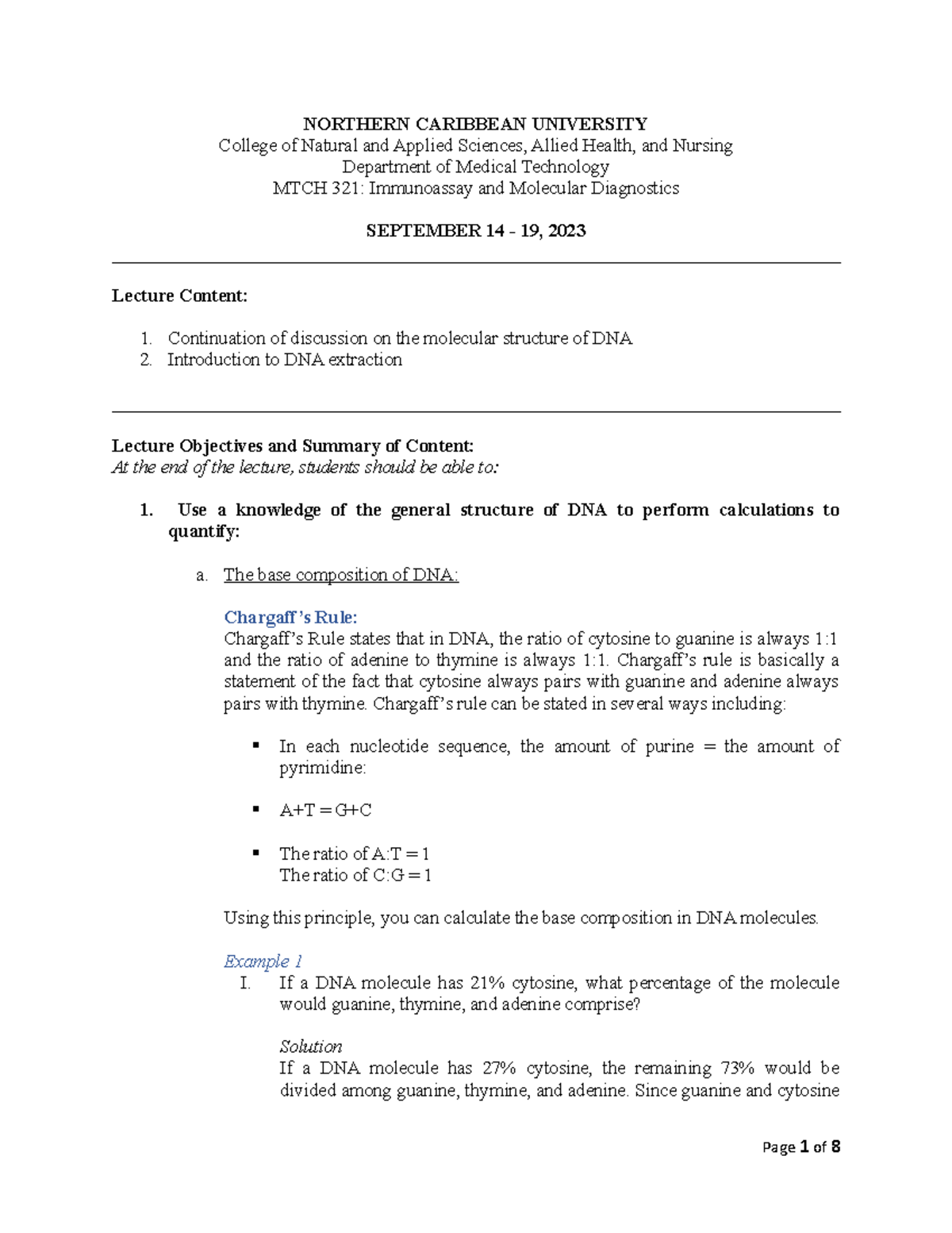 Lecture objectives with summary of content - September 14 - 19-2023 ...