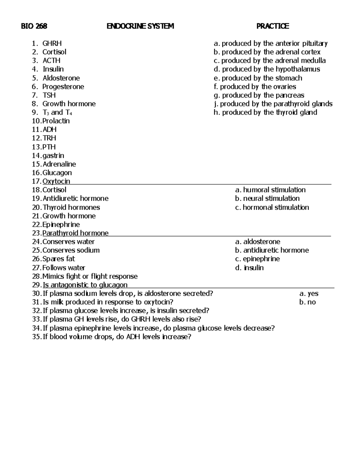 Endocrine System Practice - BIO 268 ENDOCRINE SYSTEM PRACTICE GHRH a ...