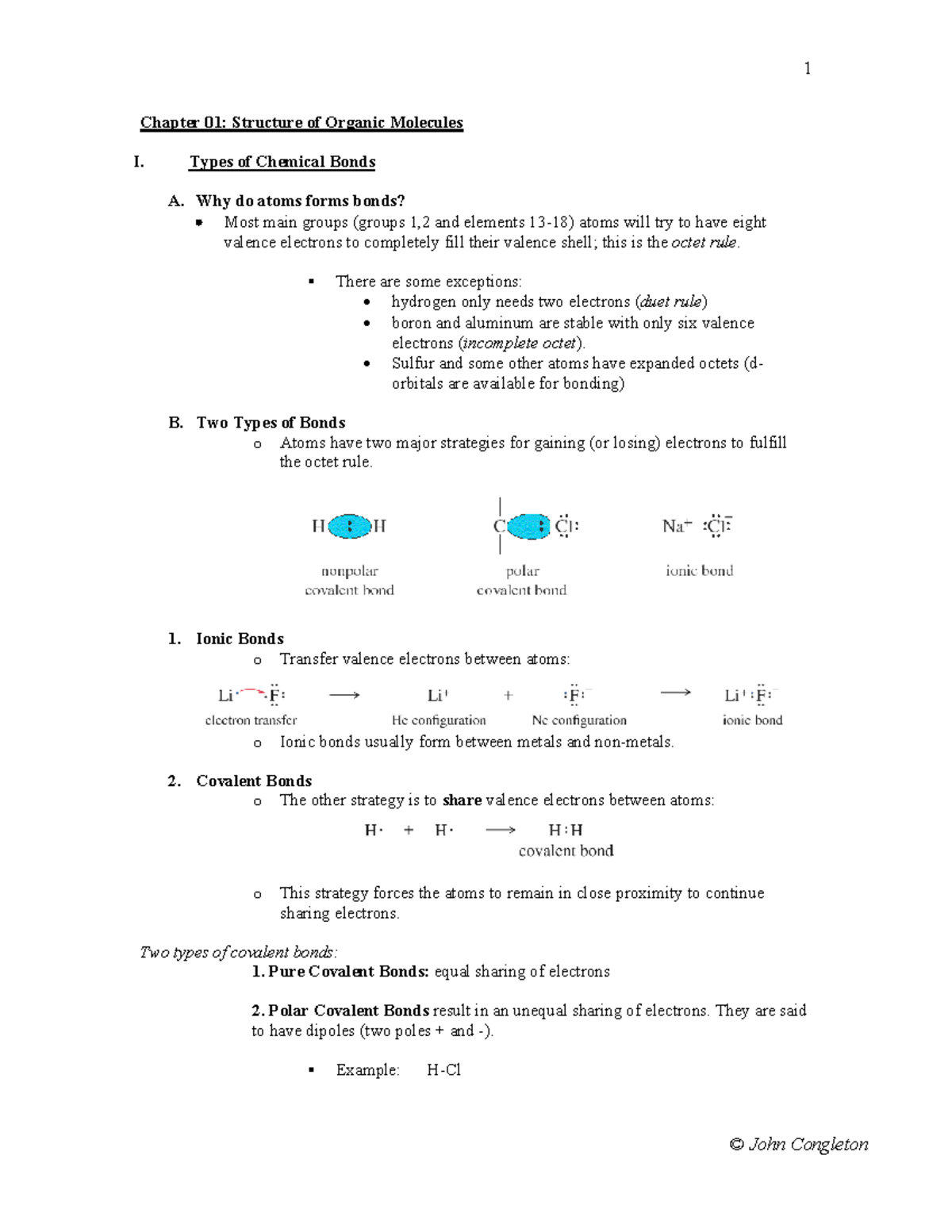 Chapter 1 Lecture Notes - Chapter 01: Structure of Organic Molecules I ...
