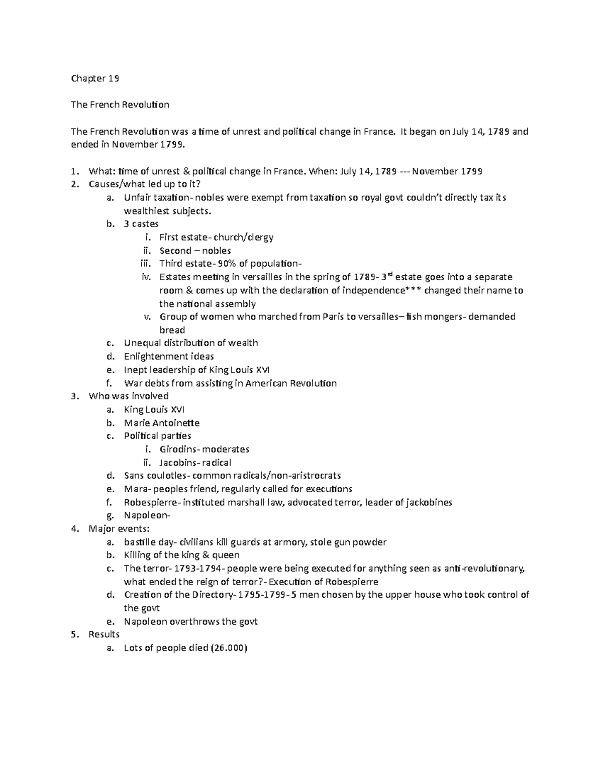 Chapter 19 - lecture, textbook, & video notes - Chapter 19 The French ...