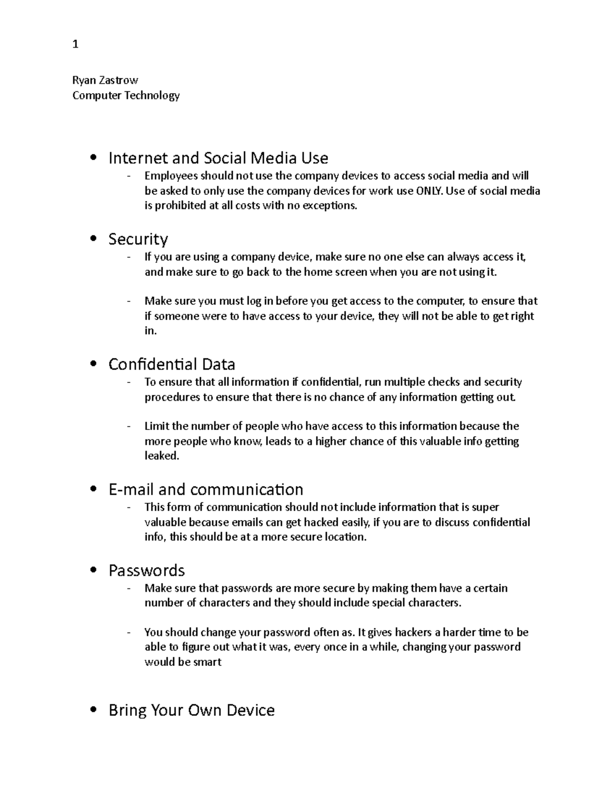 Computer Tech 3 - Assignment number 3 - 1 Ryan Zastrow Computer Technology Internet and Social ...