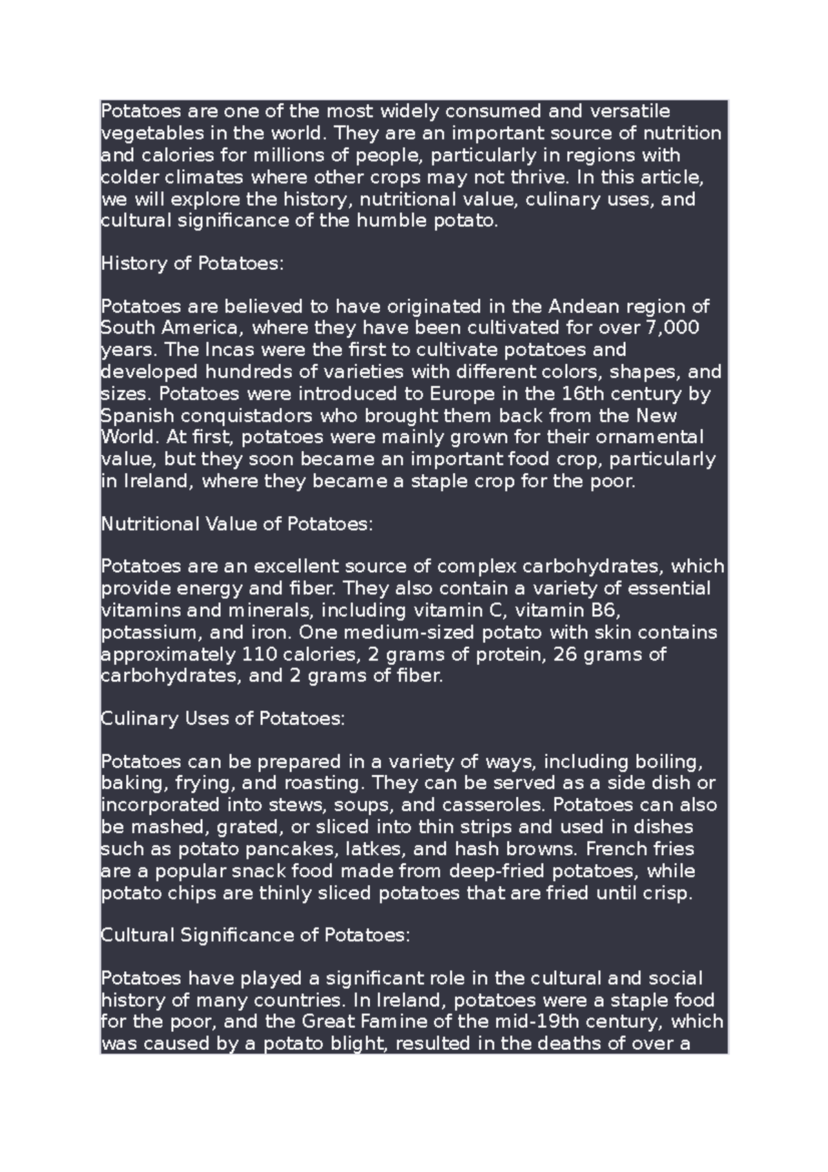 Tomato - notes - Potatoes are one of the most widely consumed and ...