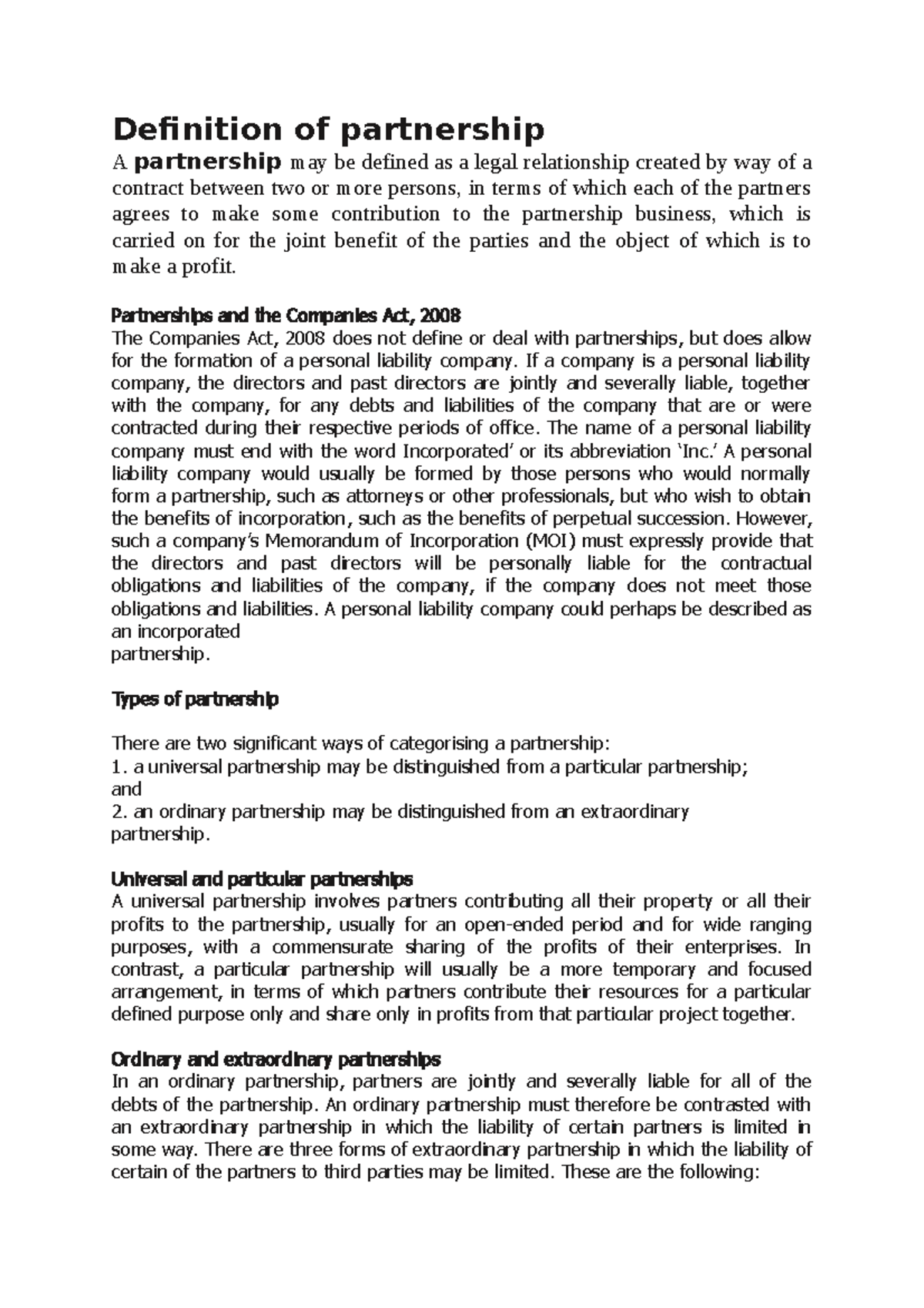 Definition of partnership - Par tne rshi ps and the Com pani es Ac t ...