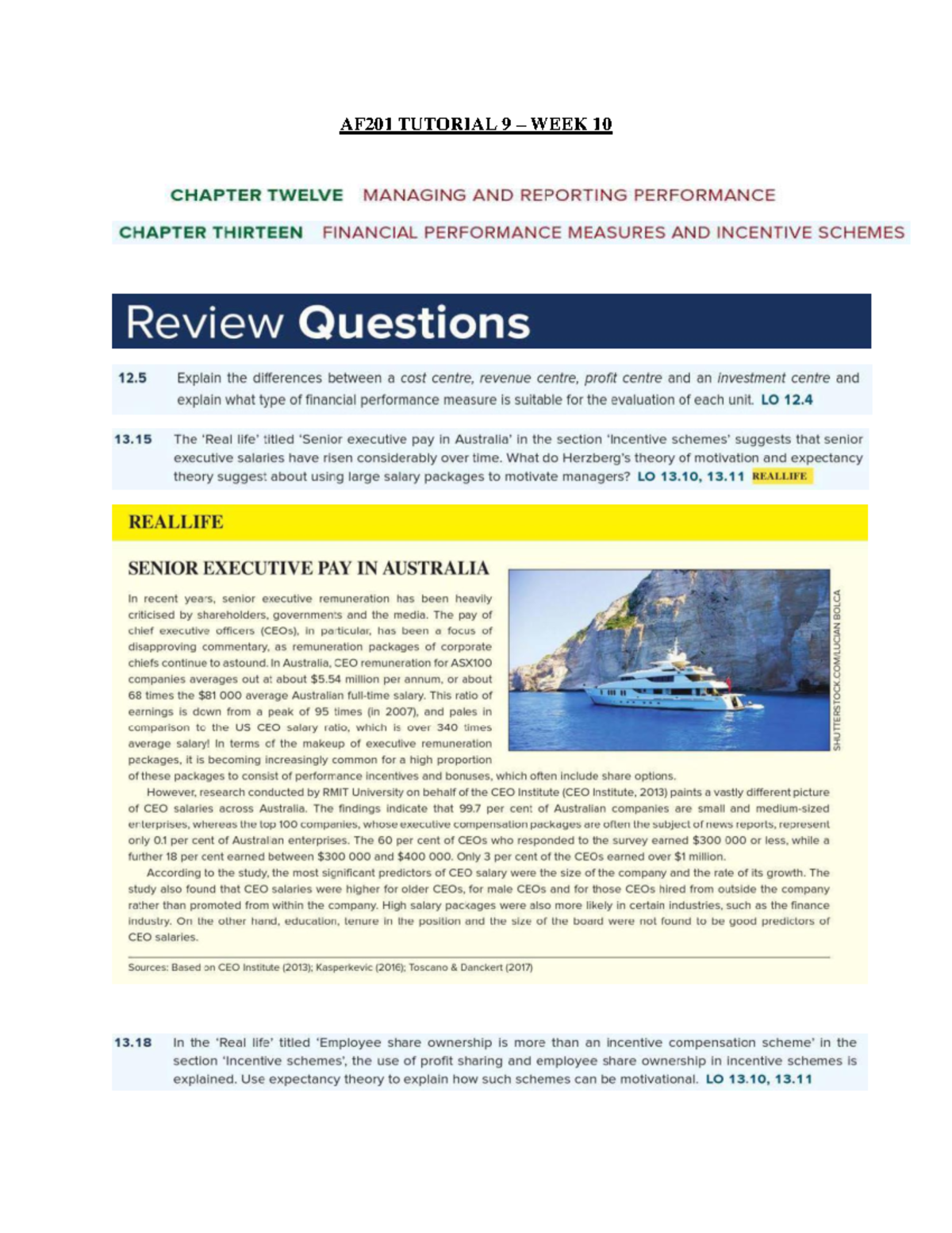 Tutorial Ques - Week 10 - Management Accounting - AF201 TUTORIAL 9 ...