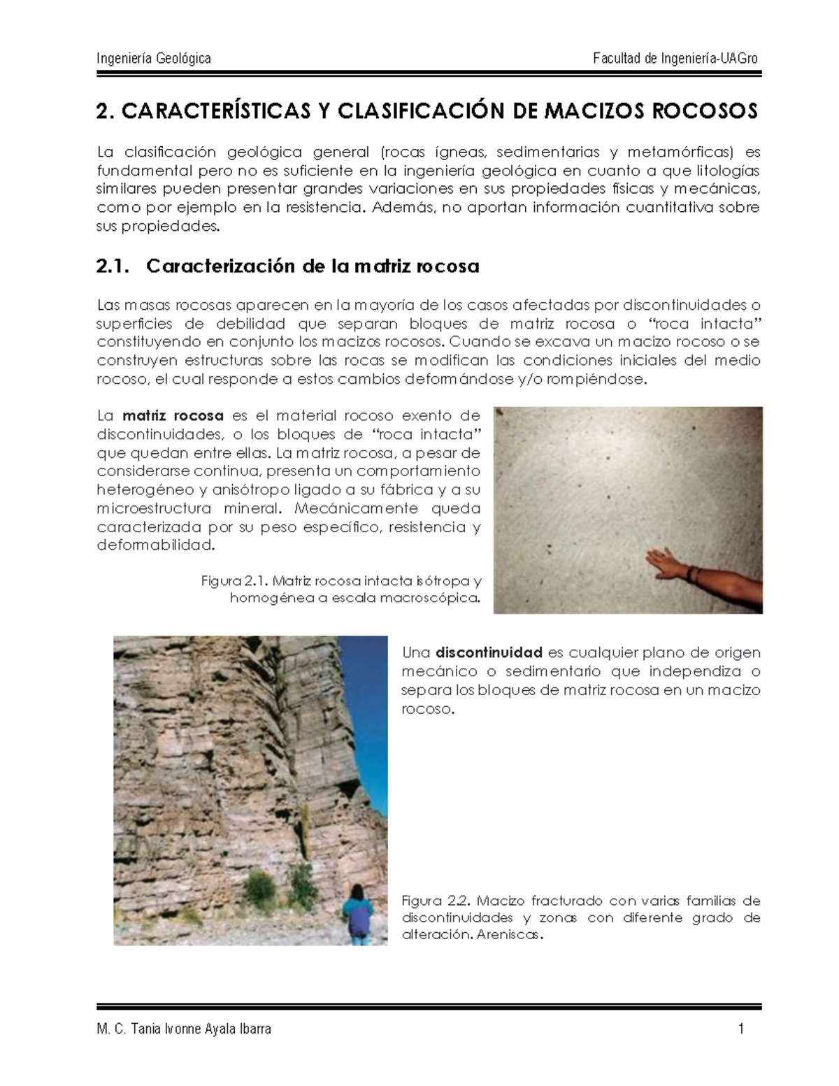 Apuntes Características y clasificación de macizos rocosos - 2 ...