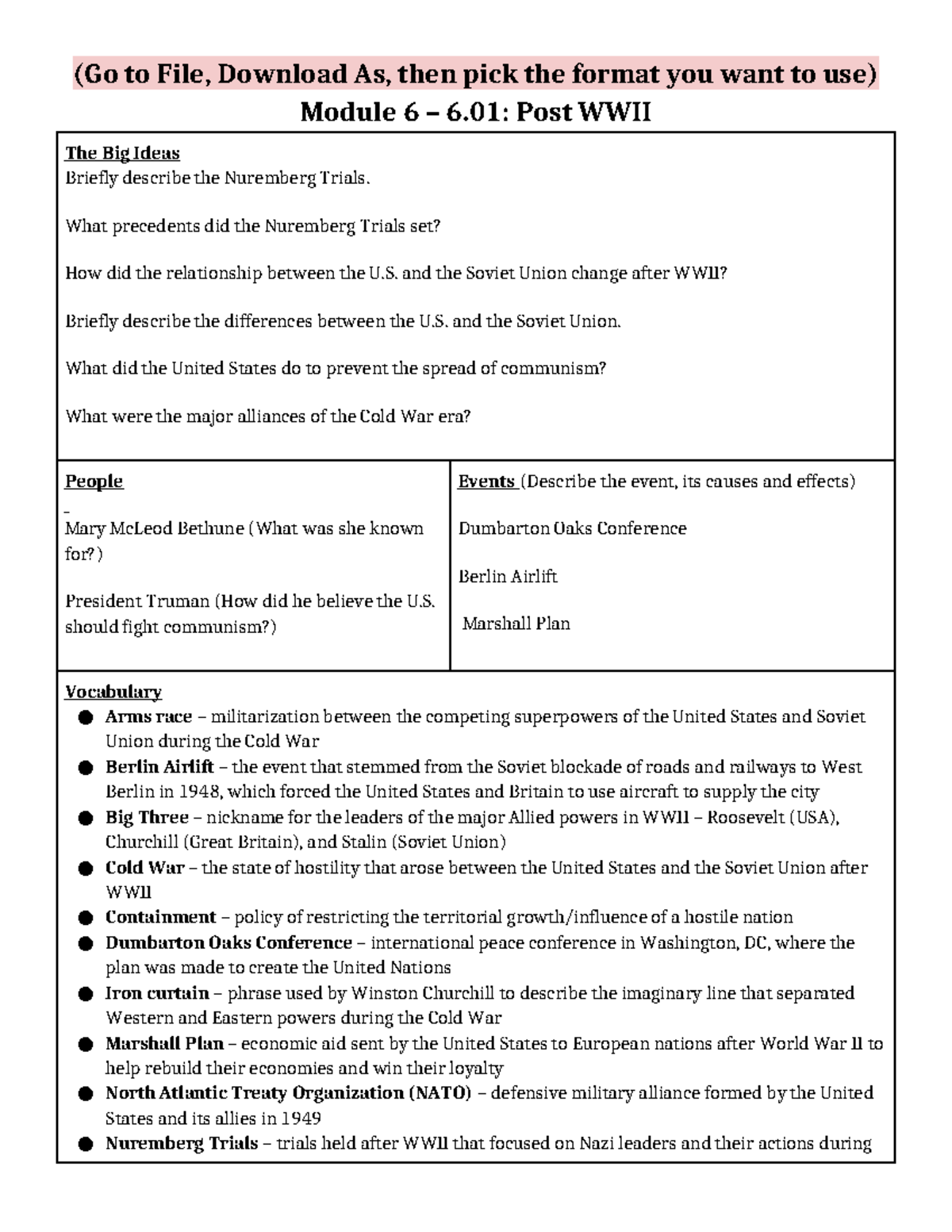 Updated Copy of USH Module 6 Study Guide - (Go to File, Download As ...