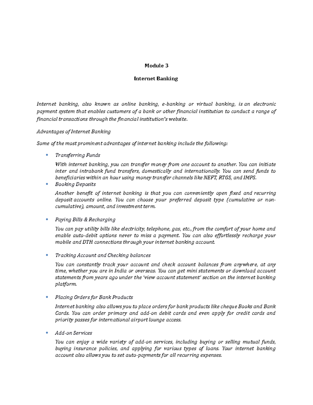 E commerce and cyber law - Module 3 Internet Banking Internet banking ...