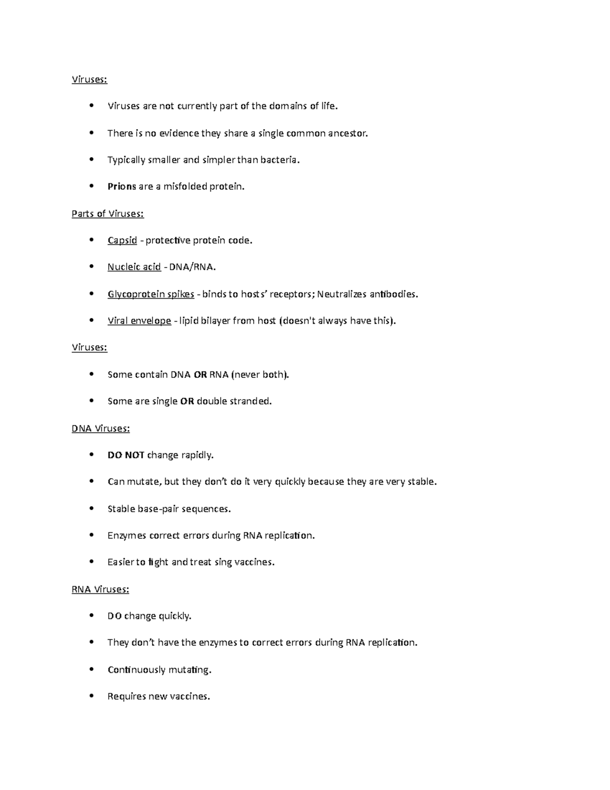 BIOL 1108 Viruses Notes - Viruses: Viruses are not currently part of ...