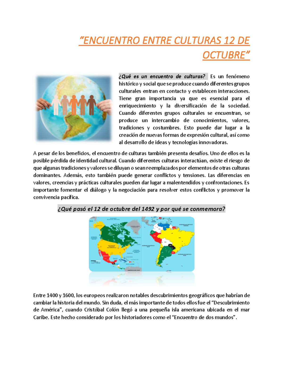 12 de octubre - “ENCUENTRO ENTRE CULTURAS 12 DE OCTUBRE” ¿Qué es un ...