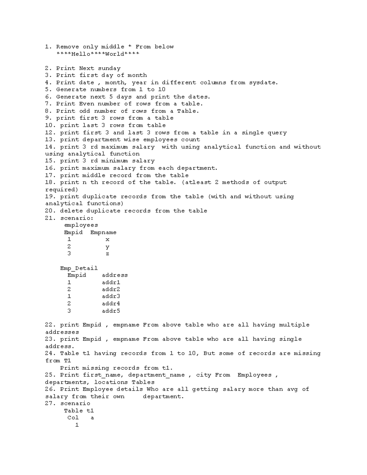Sql Practice quries 51 - SQL Questions and answer - Remove only middle ...