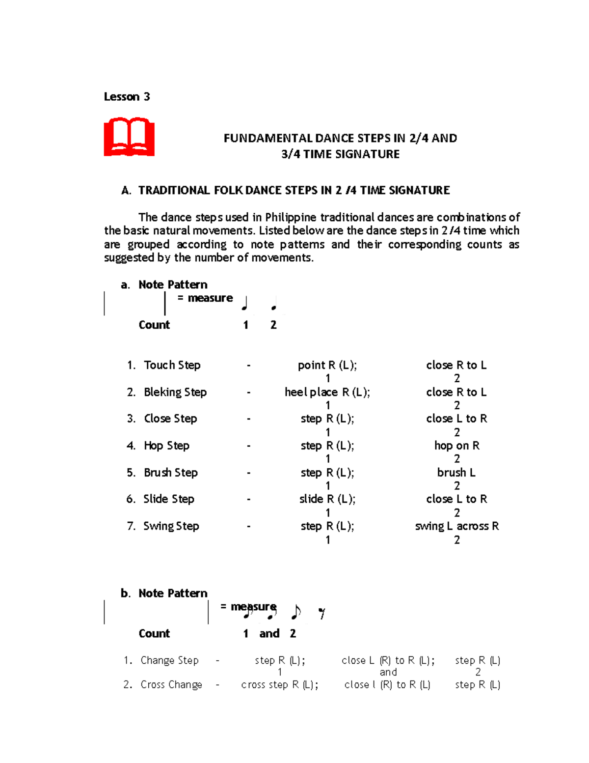 103 M2-L3 - I am - Lesson 3 A. TRADITIONAL FOLK DANCE STEPS IN 2 /4 ...