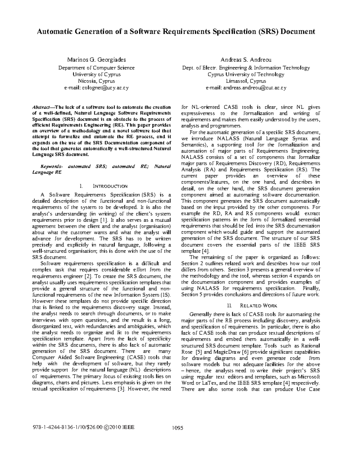 Automatic generation of a Software Requi - Automatic Generation of a ...