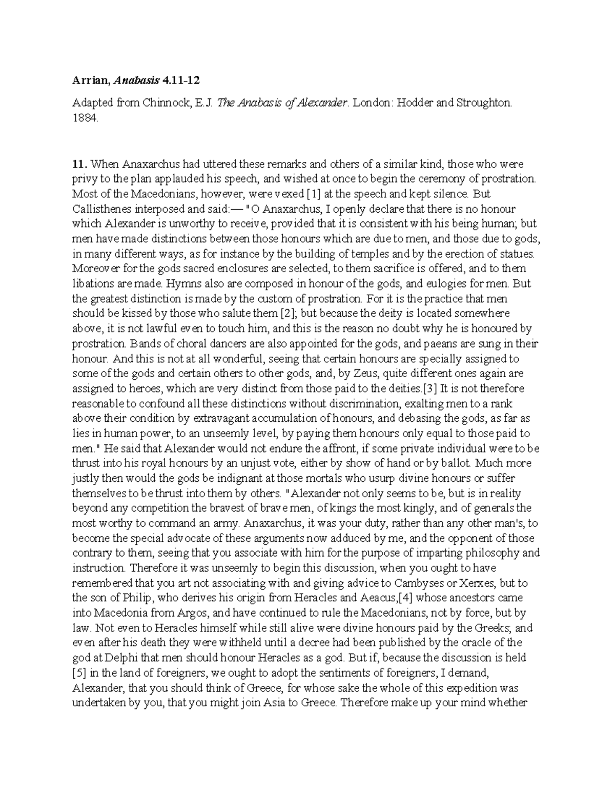 Week 2 Arrian and Prosyknesis - Arrian, Anabasis 4- Adapted from ...