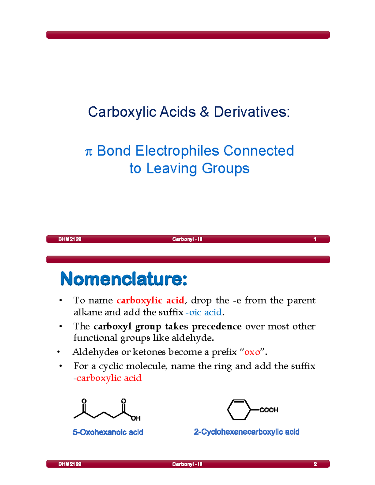 Lec 33 - Lecture slides - 1 Carboxylic Acids & Derivatives: Bond ...