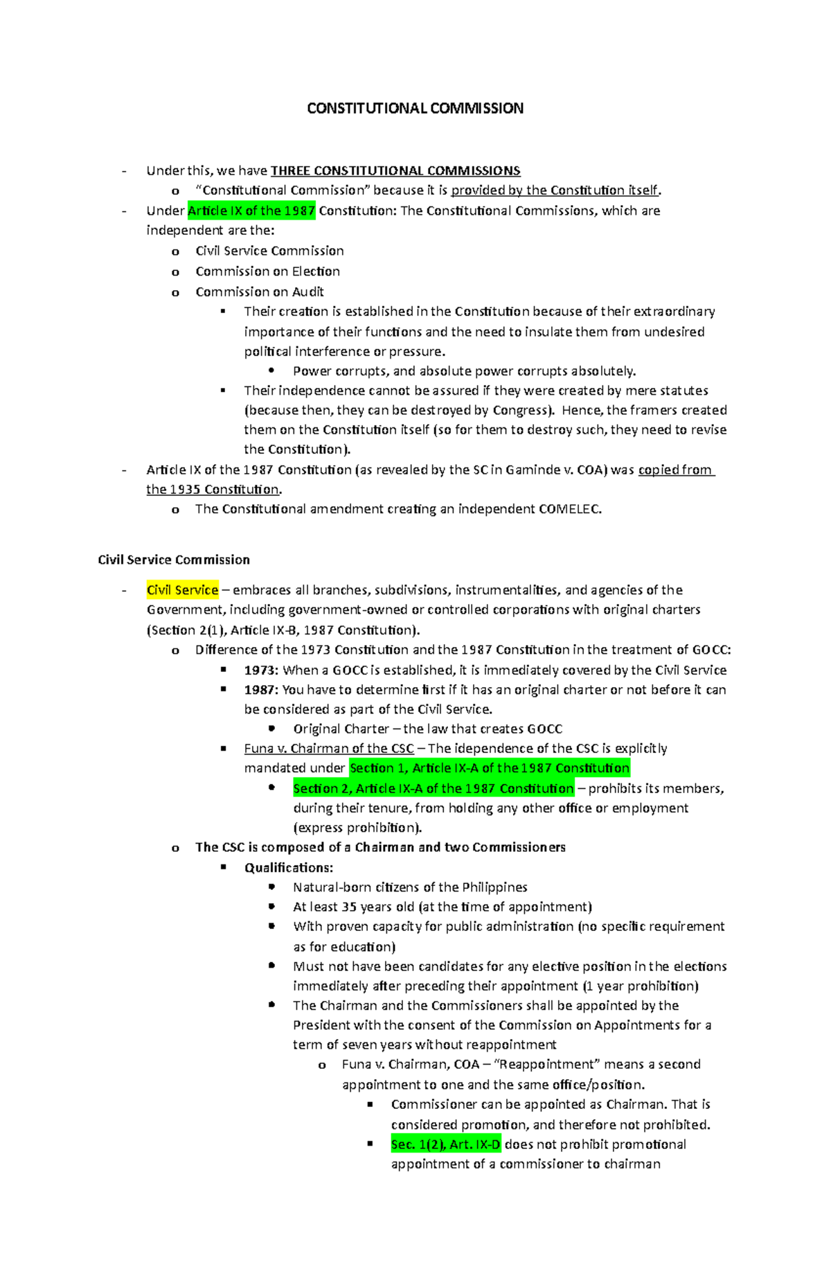 Constitutional Commission - Notes - CONSTITUTIONAL COMMISSION Under ...
