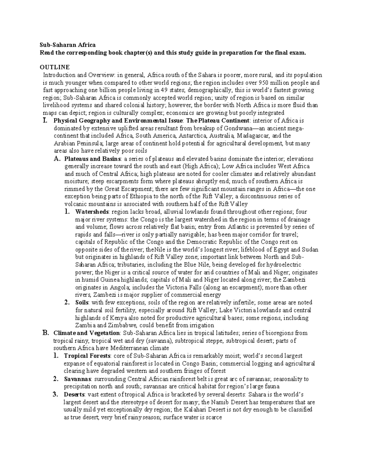 Sub-Saharan+Africa+study+guide - Sub-Saharan Africa Read the ...