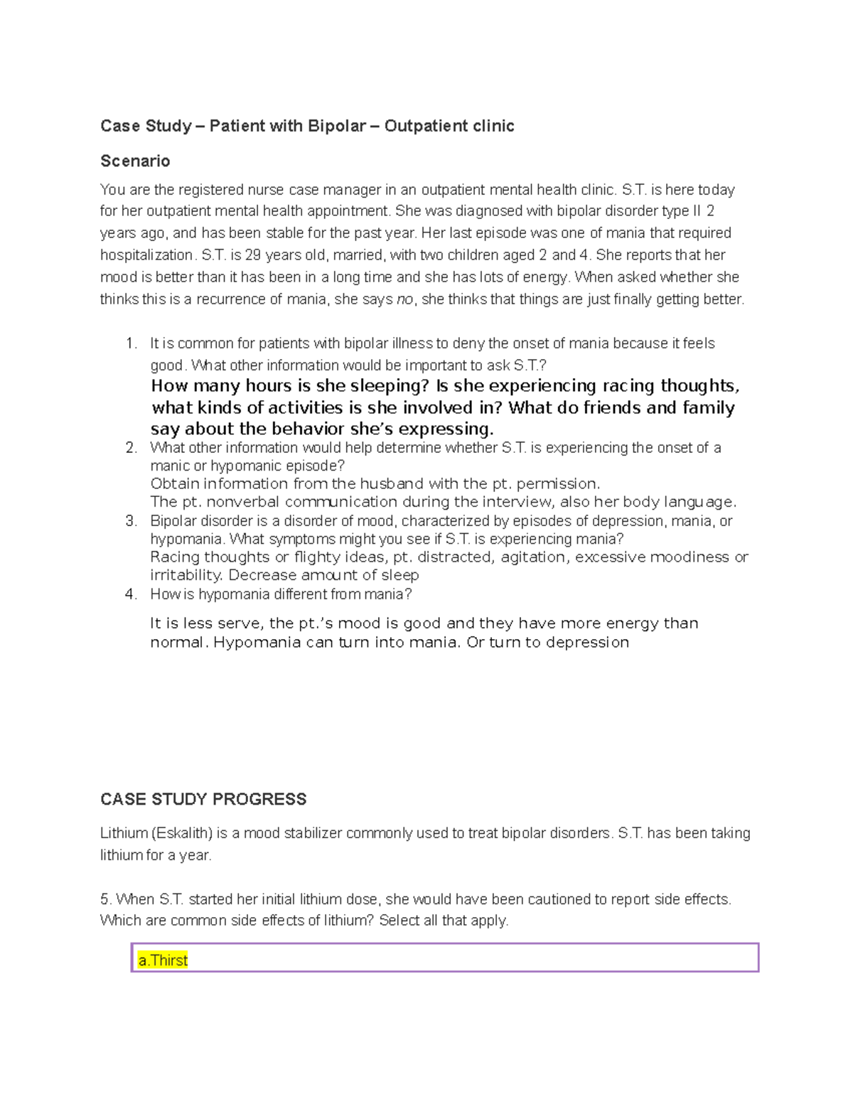 Case Study - Bi Polar - Case Study – Patient with Bipolar – Outpatient ...