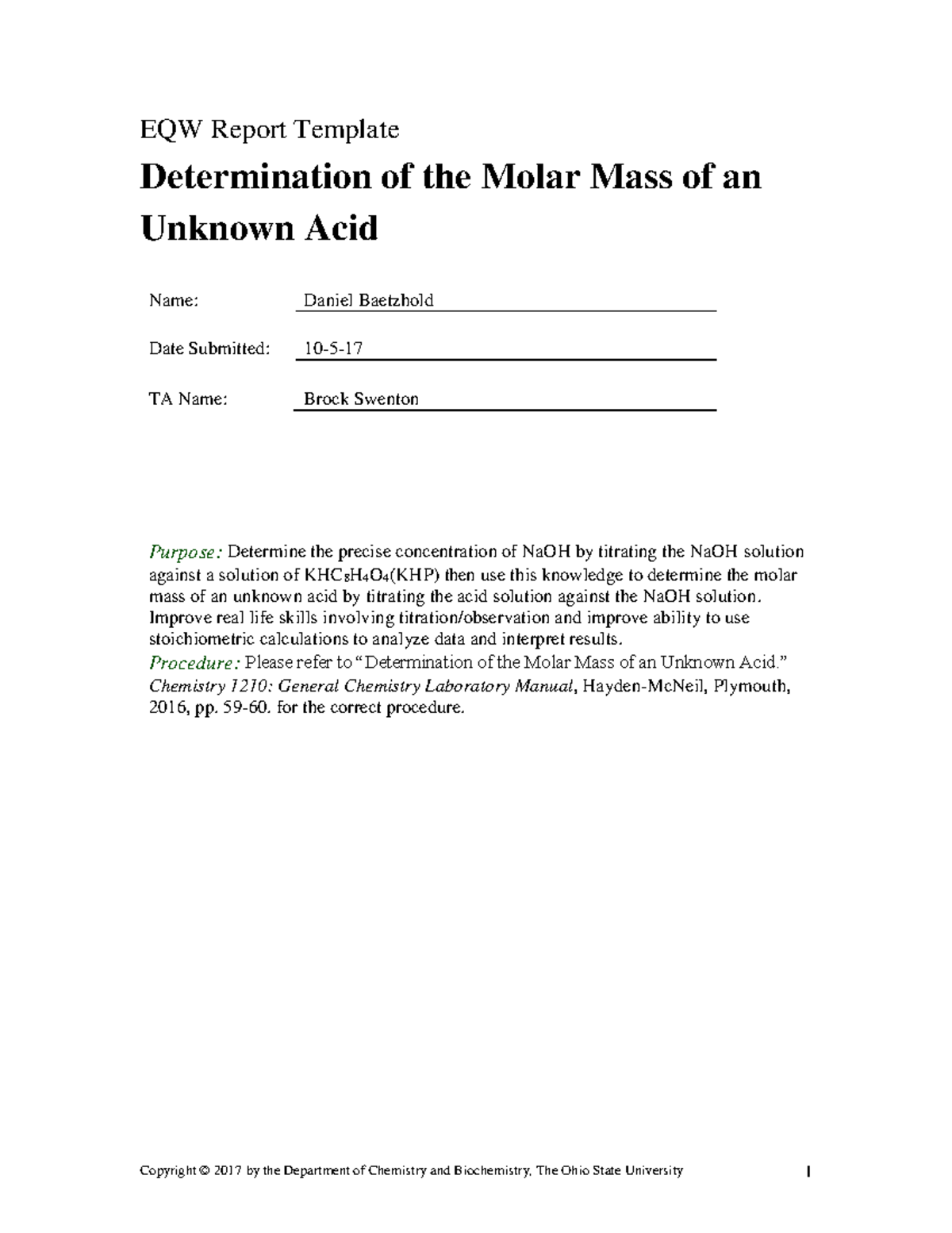 Molar Mass Lab EQW Report Template Determination Of The Molar Mass molar-mass-lab-eqw-report-template-determination-of-the-molar-mass