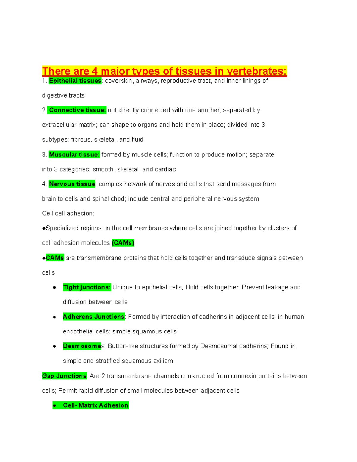 4 major types of tissues in vertebrates - There are 4 major types of ...