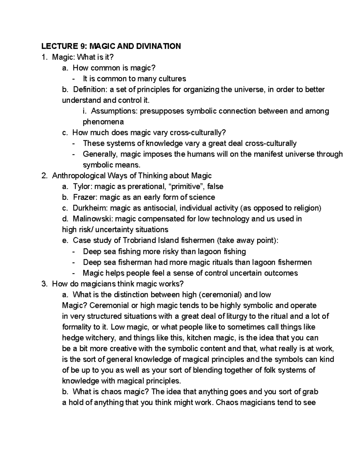 Lecture 9 Magic and Divination - LECTURE 9: MAGIC AND DIVINATION Magic ...