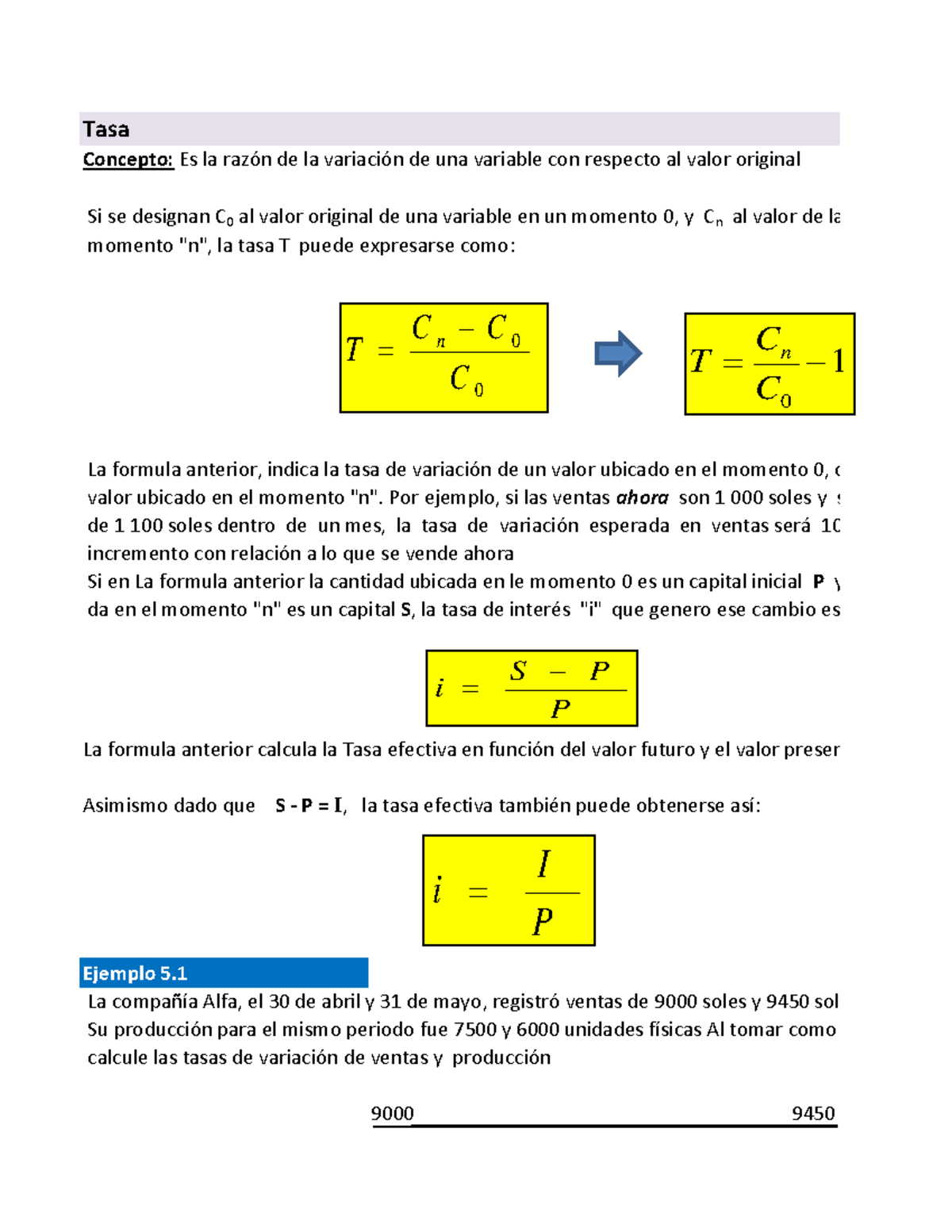 Tasas simple y compuestas - Tasa Concepto: Es la razón de la variación ...