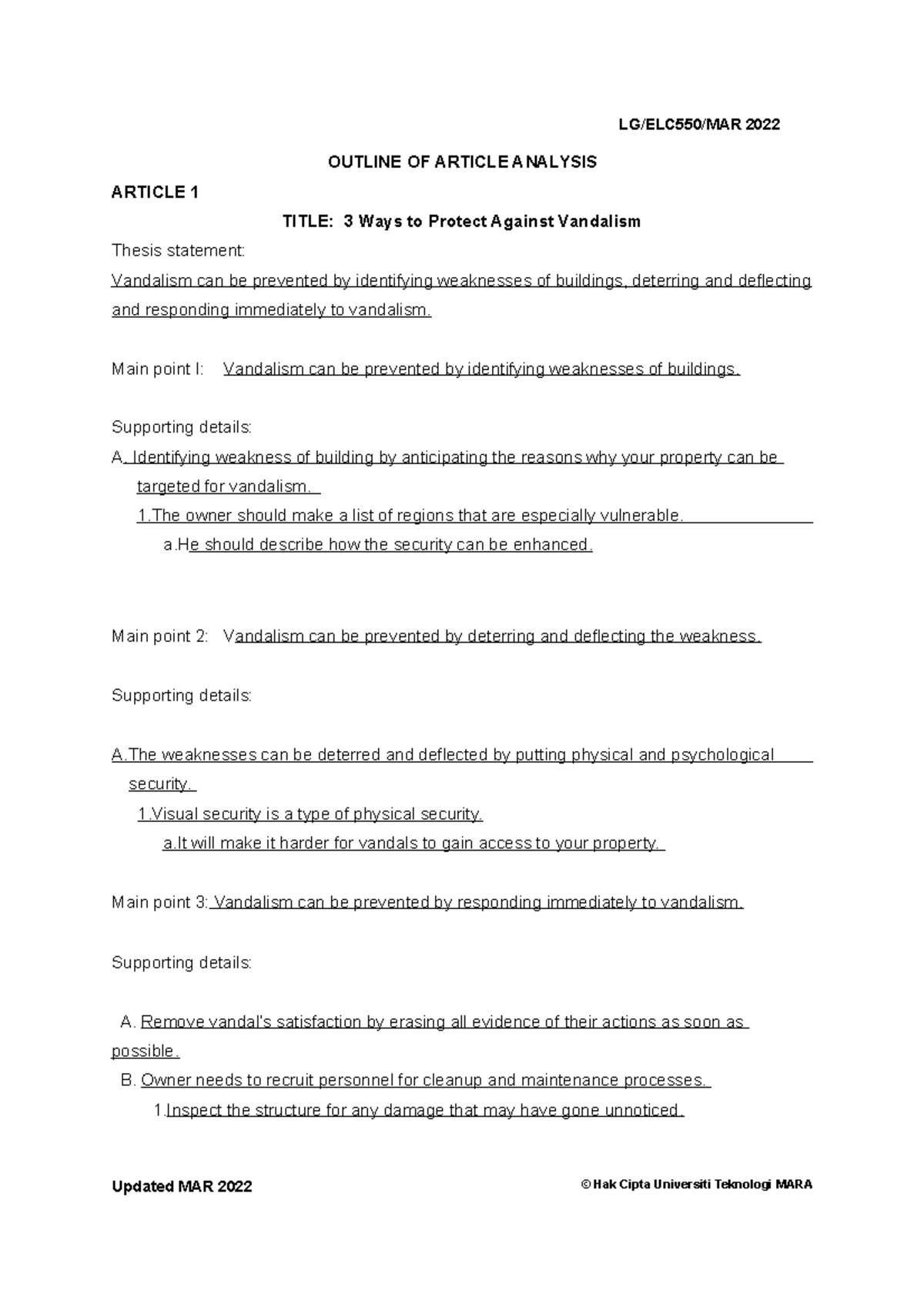 Article Analysis Outline - OUTLINE OF ARTICLE ANALYSIS ARTICLE 1 TITLE ...
