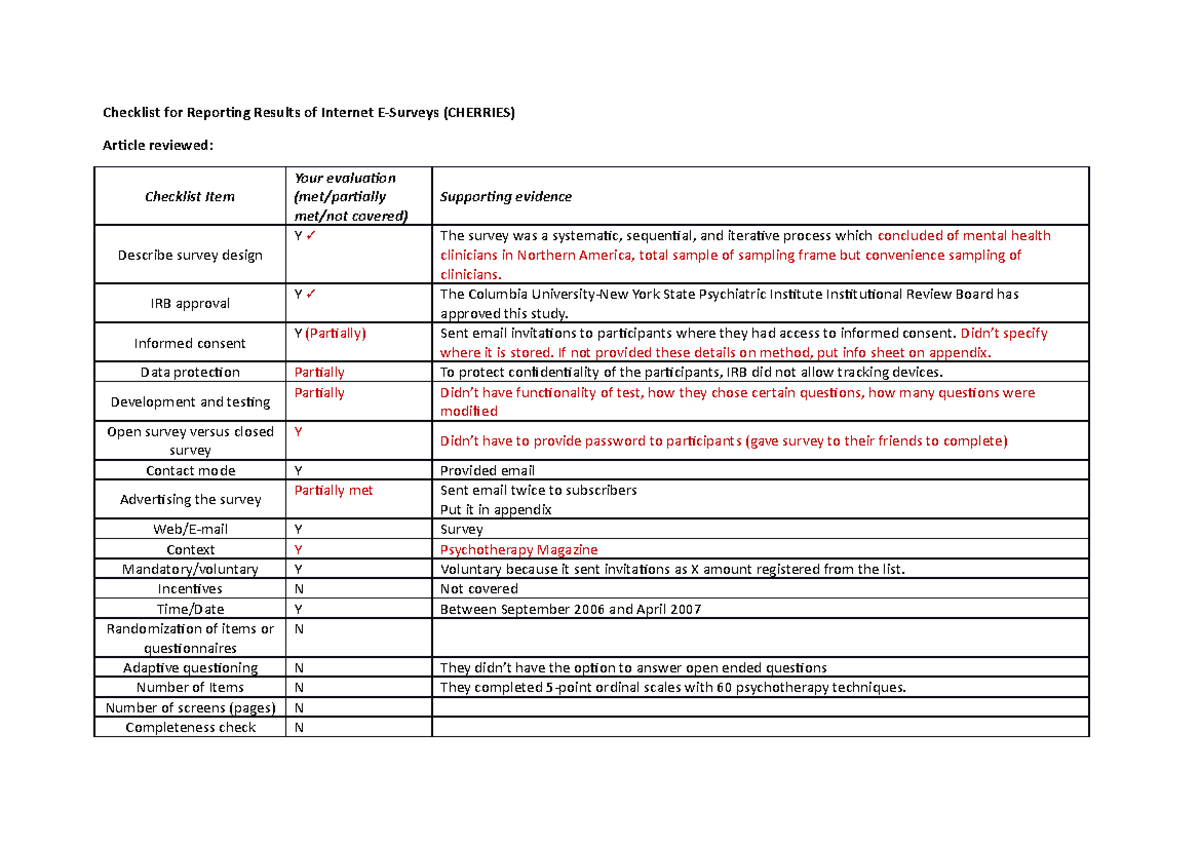 Lab 4 - Cherries checklist word version 2022 - Checklist for Repor琀椀ng ...