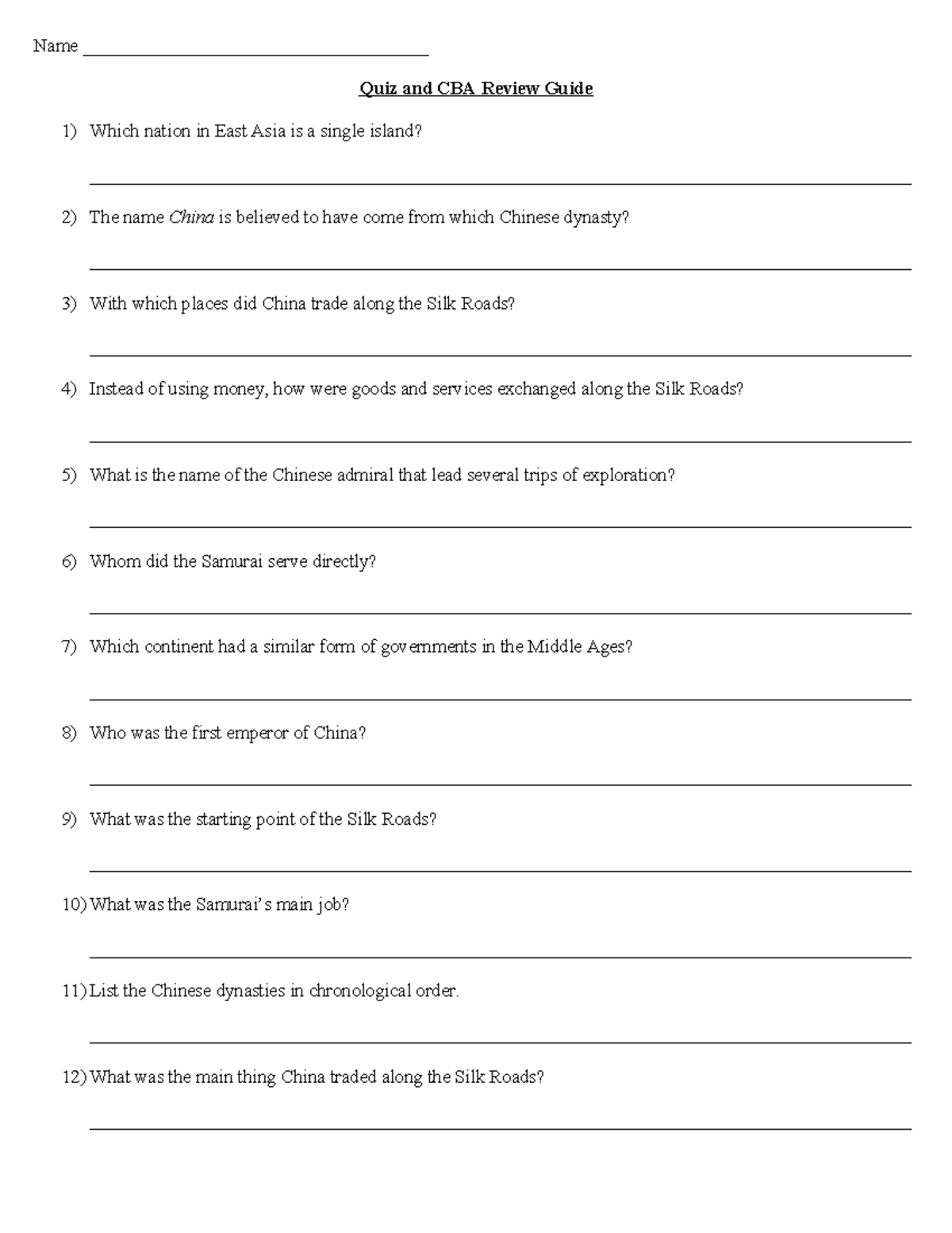 Quiz Review Guide - Name _____________________________________ Quiz and ...