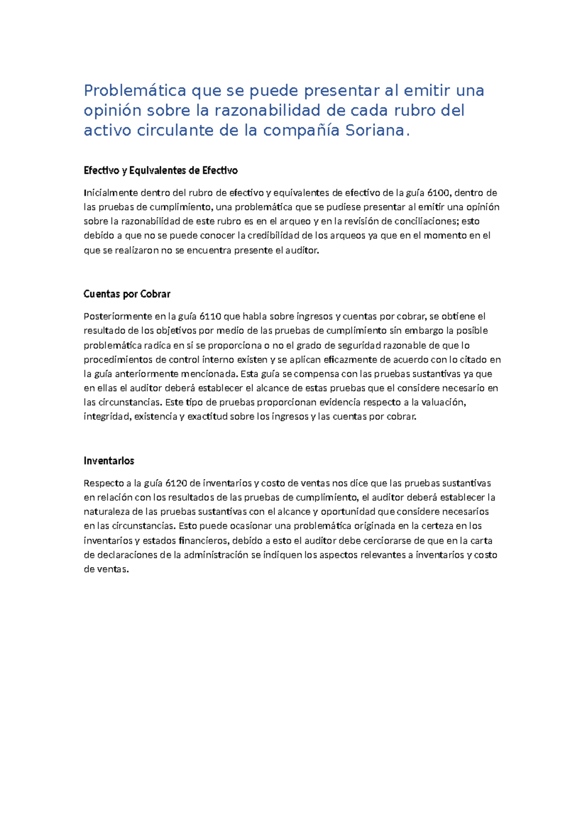 Problematica - auditorias a cuentas activo - Problemática que se puede ...